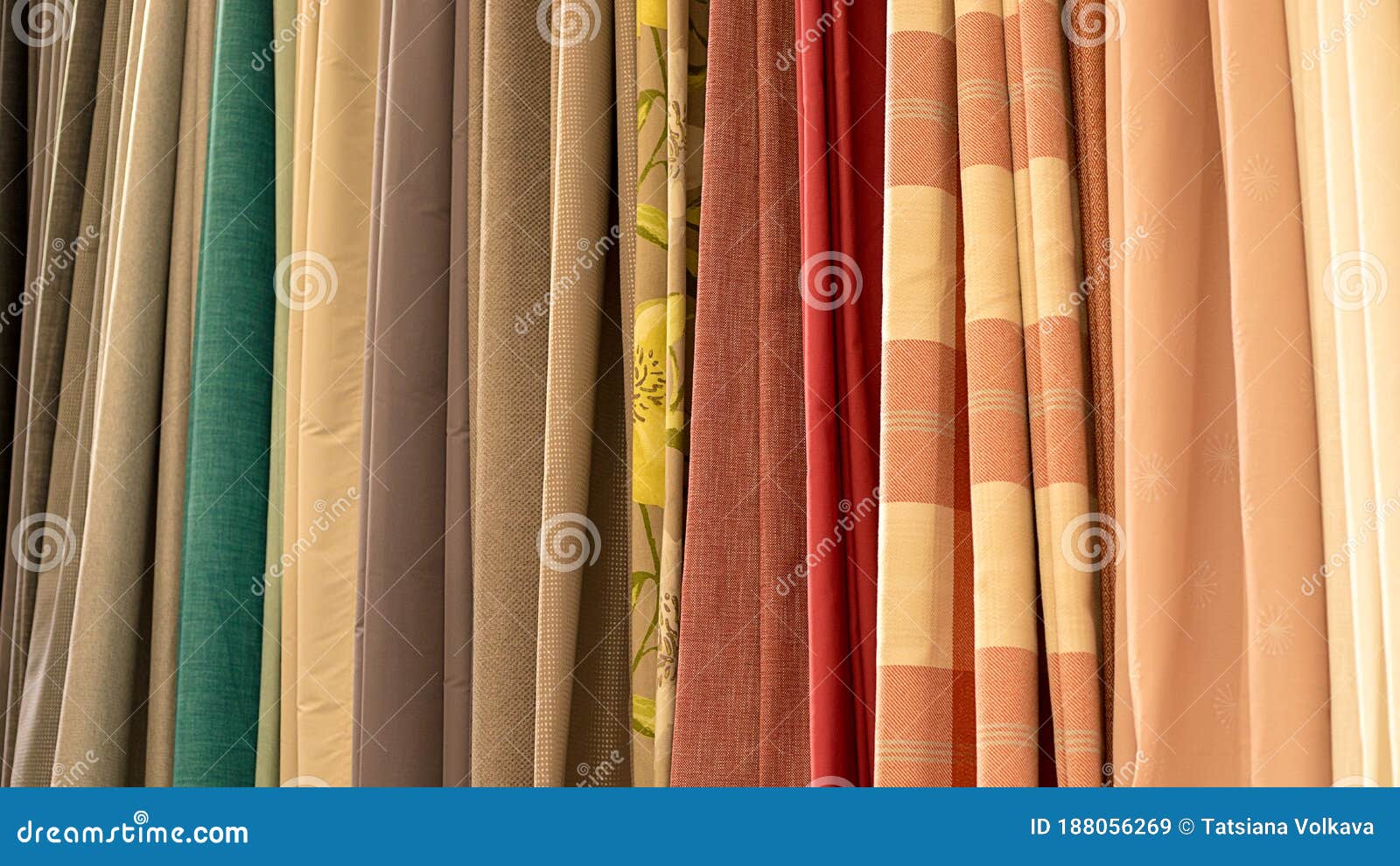 Colorful Curtain Samples. Fabrics in the Store. Textile Store Stock ...