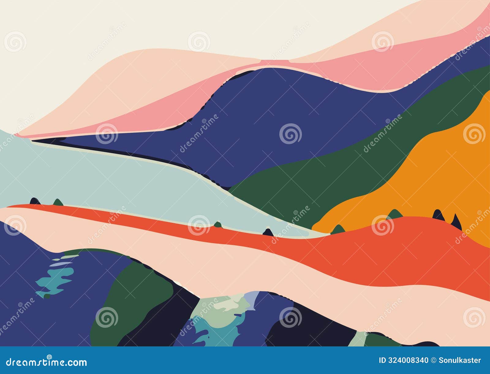 Colorful Curved Hills Landscape Vector Stock Illustration ...