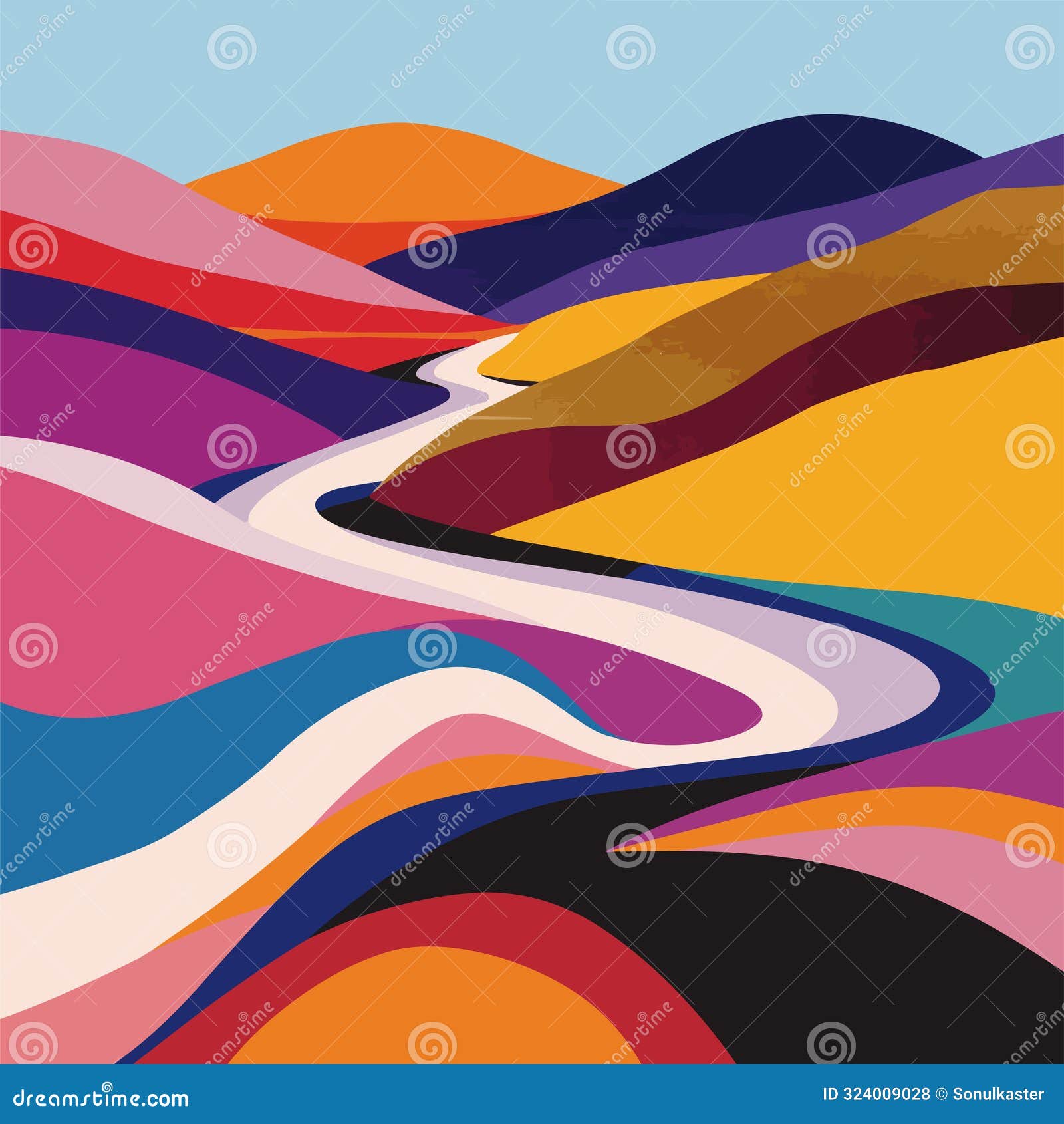 Colorful Curved Hills Landscape Vector Stock Illustration ...