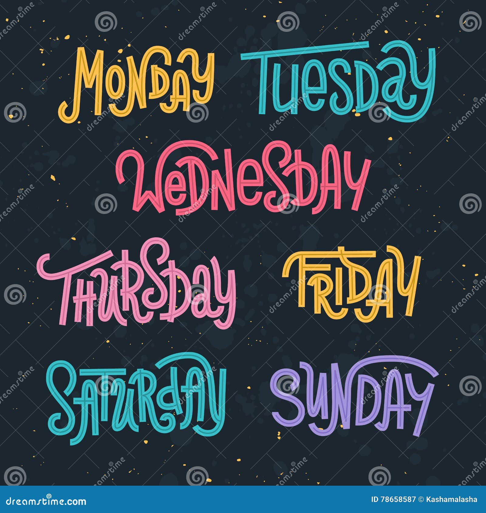 Colorful Custom Lettering of the Days of the Week Stock Vector ...