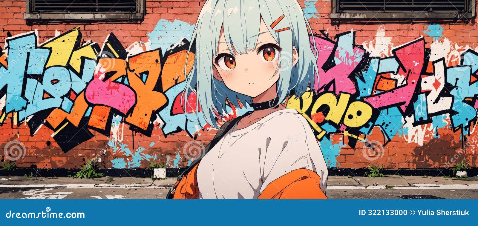 Colorful and Cute Anime Graffiti Style Wallpaper. Stock Photo - Image ...