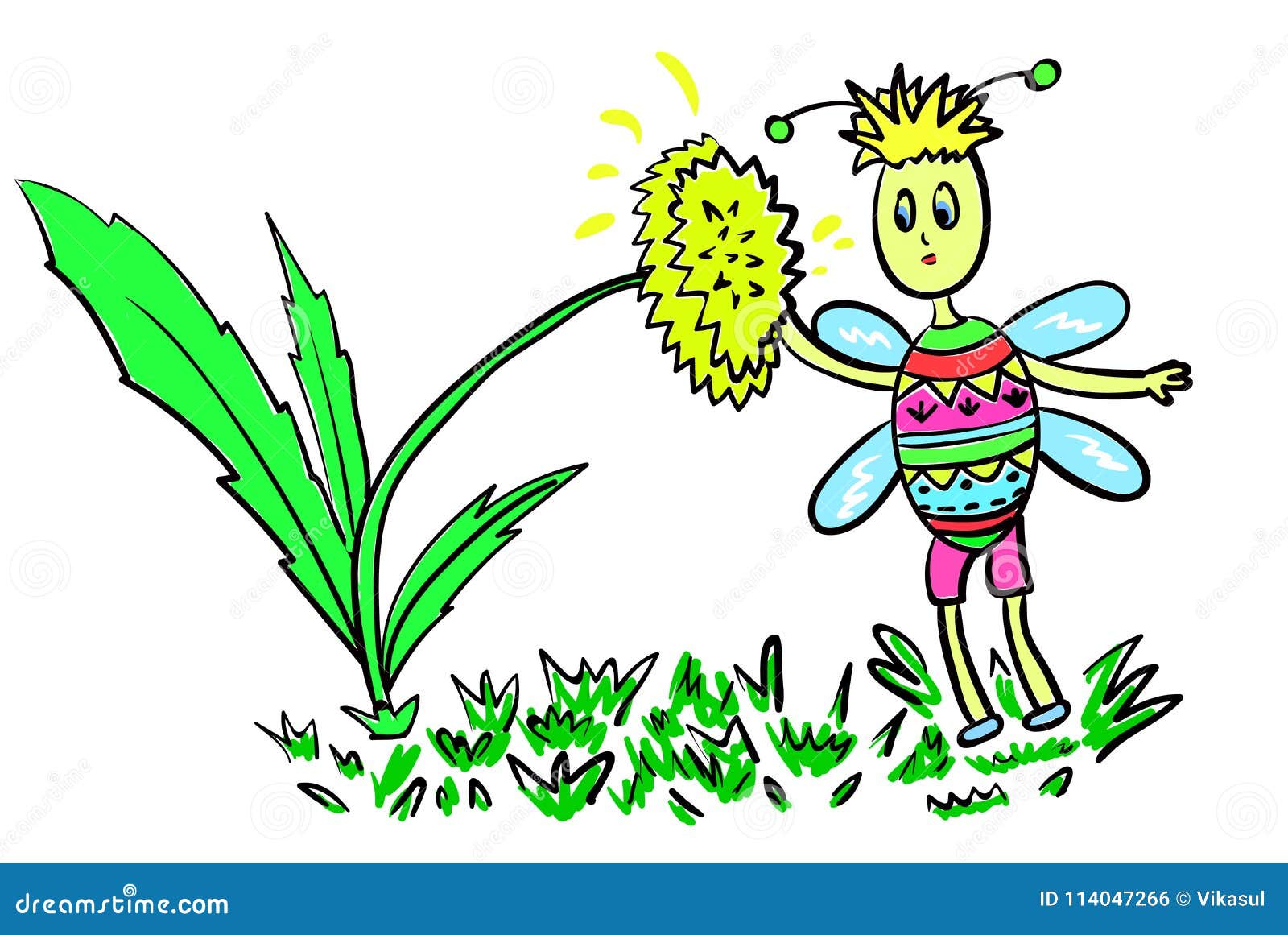 A Colorful Cute Bee Eats the Nectar of Flowers in a Clearing. Stock ...