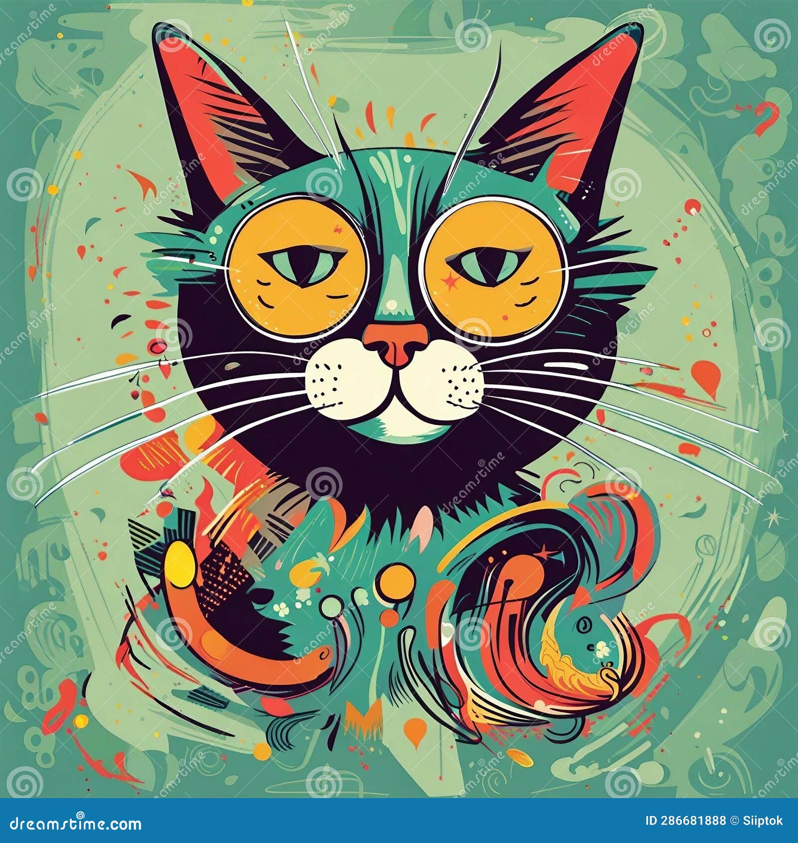 Colorful Cute Cat Art Illustration Stock Illustration Illustration Of