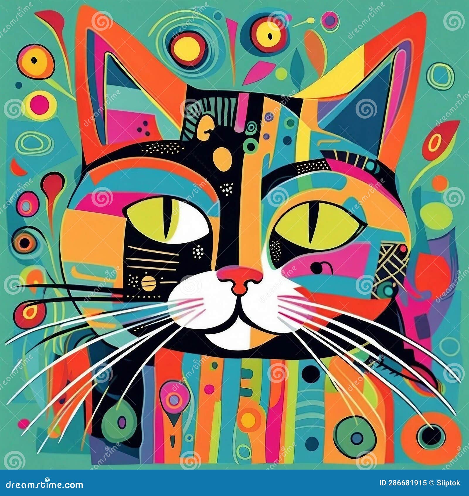 Colorful Cute Cat Art Illustration Stock Illustration Illustration Of