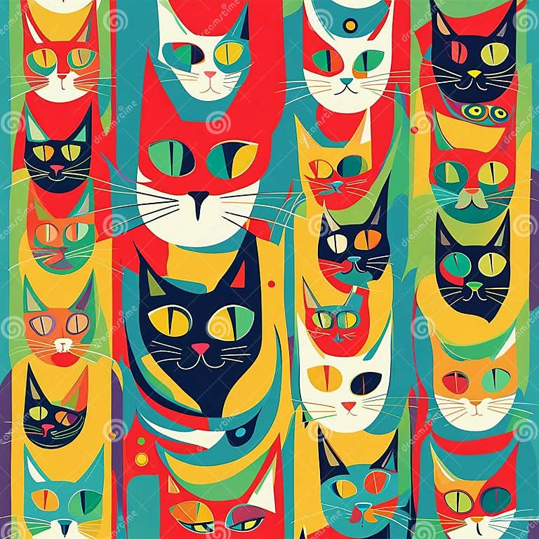 Colorful Cute Cat Art Illustration Stock Illustration Illustration Of Vector Doodle 286681917
