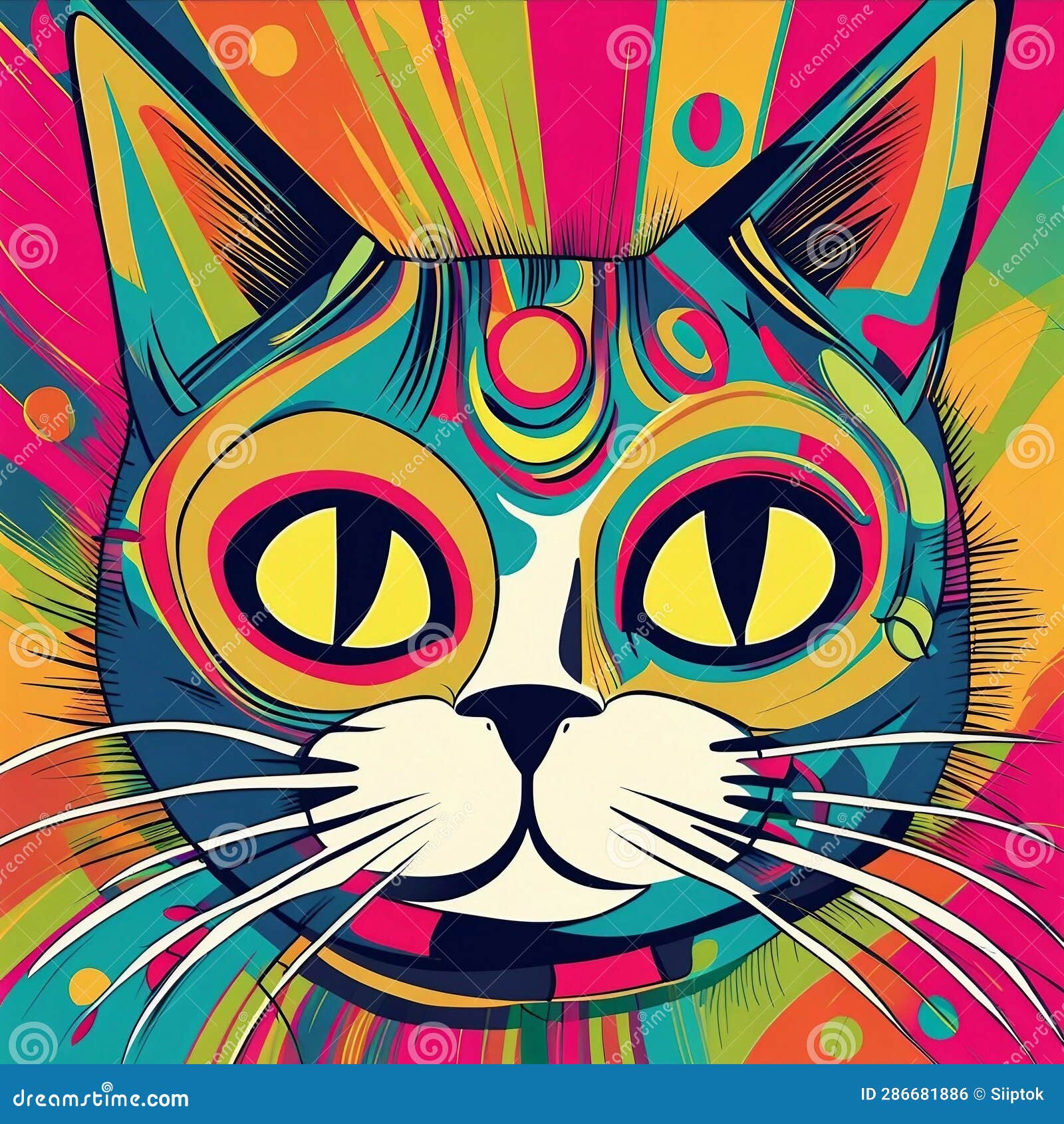 Colorful Cute Cat Art Illustration Stock Illustration Illustration Of