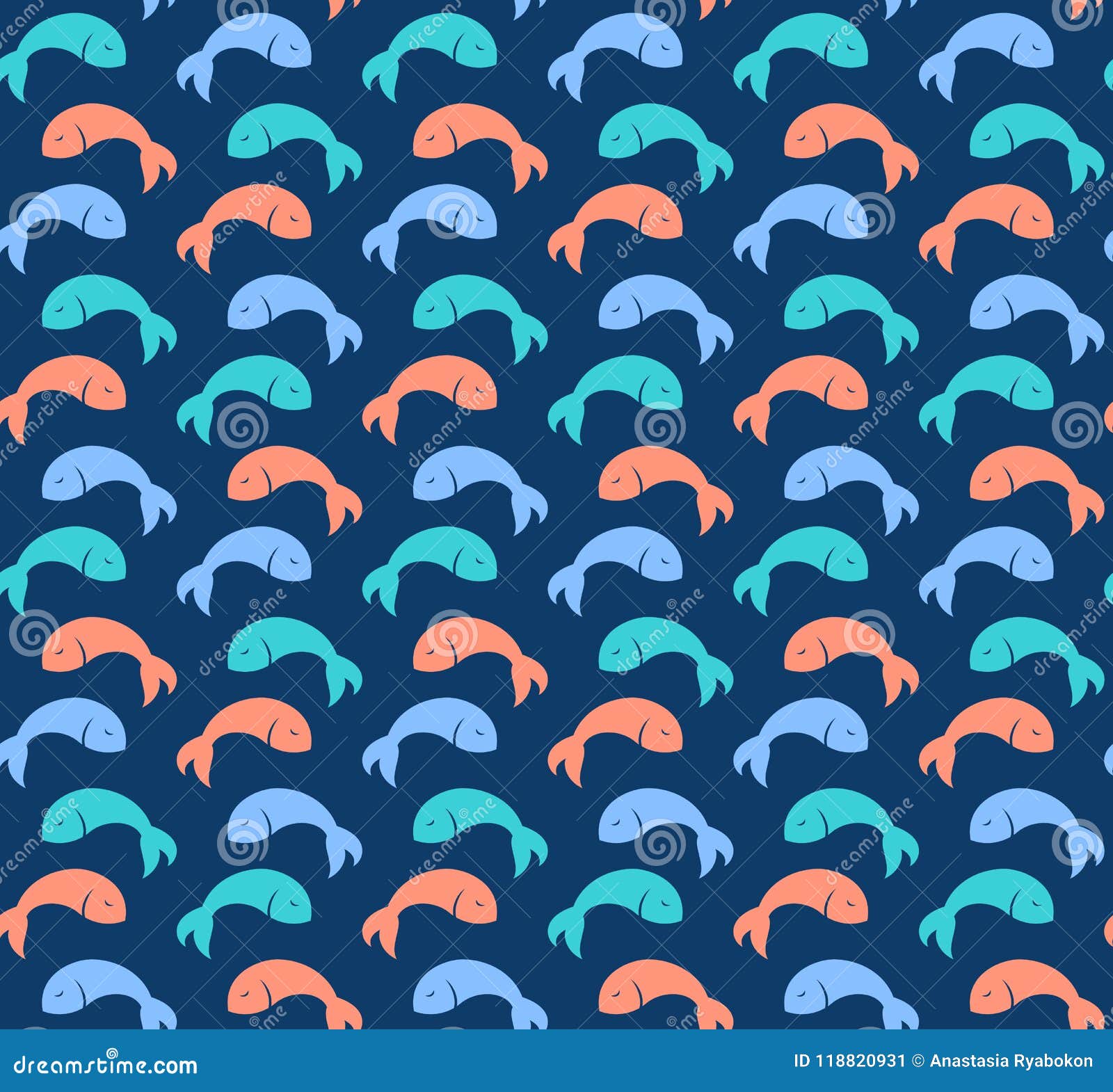 Colorful Cute Fish Pattern on Dark Background Simple Flat Vector Stock ...