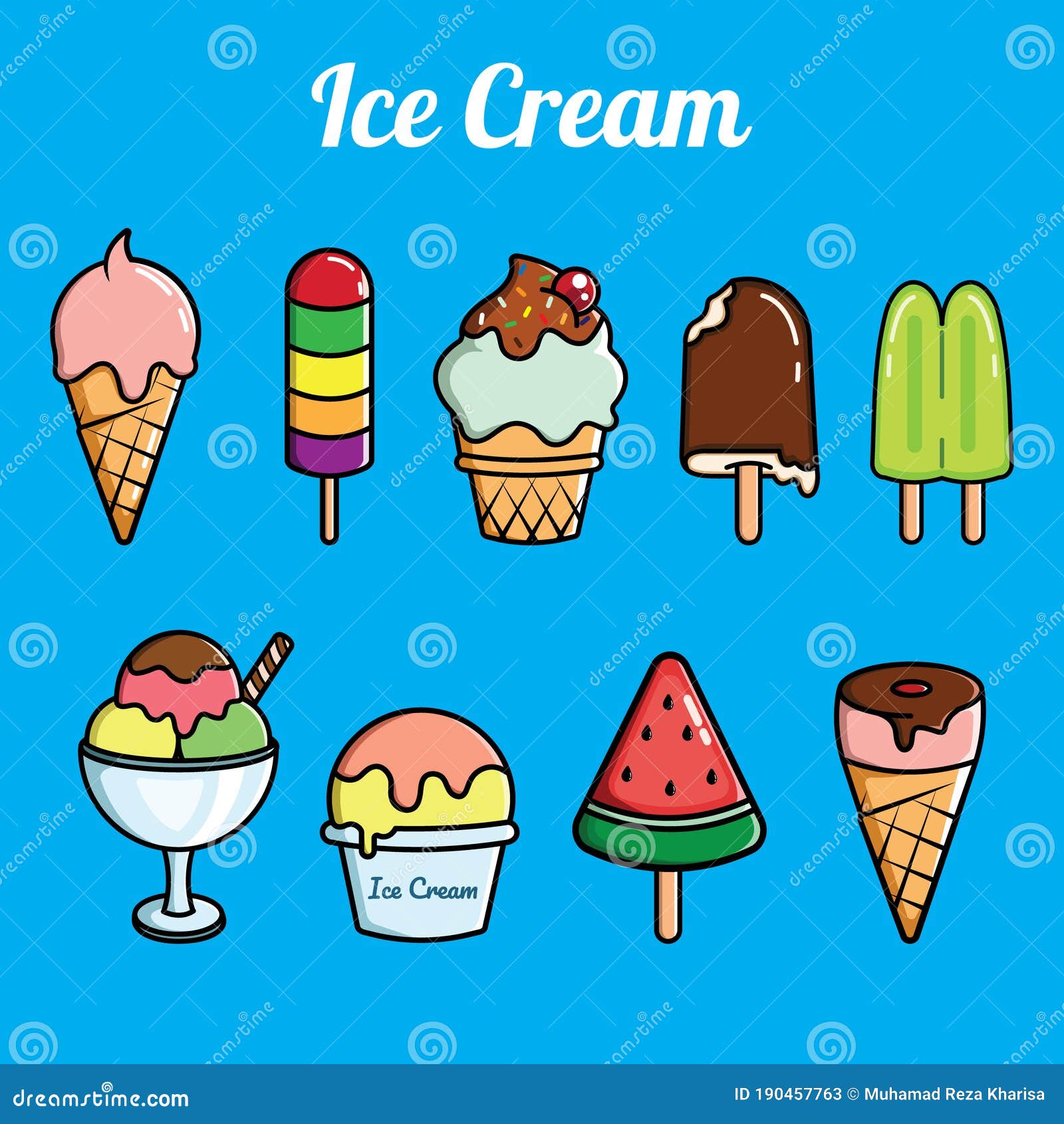 Colorful Cute Ice Cream Doodle Stock Vector - Illustration of delicious ...