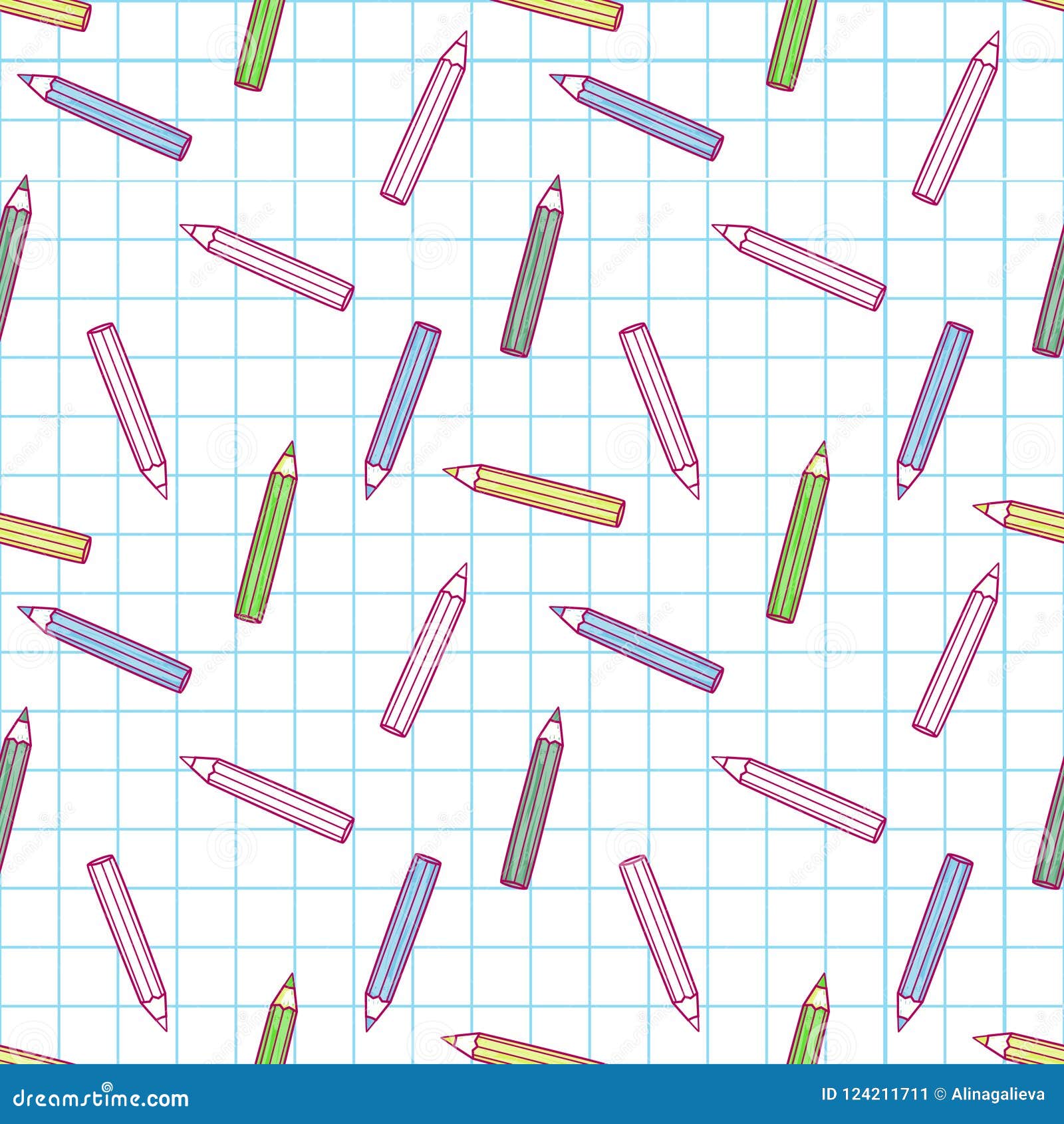Colorful and Cute Pen Pattern on Checked Background Stock Vector ...