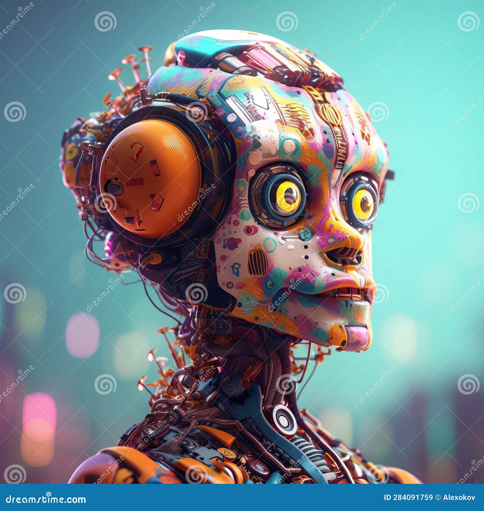 Colorful Cute Robotic Profile Picture AI Generated Stock Illustration ...