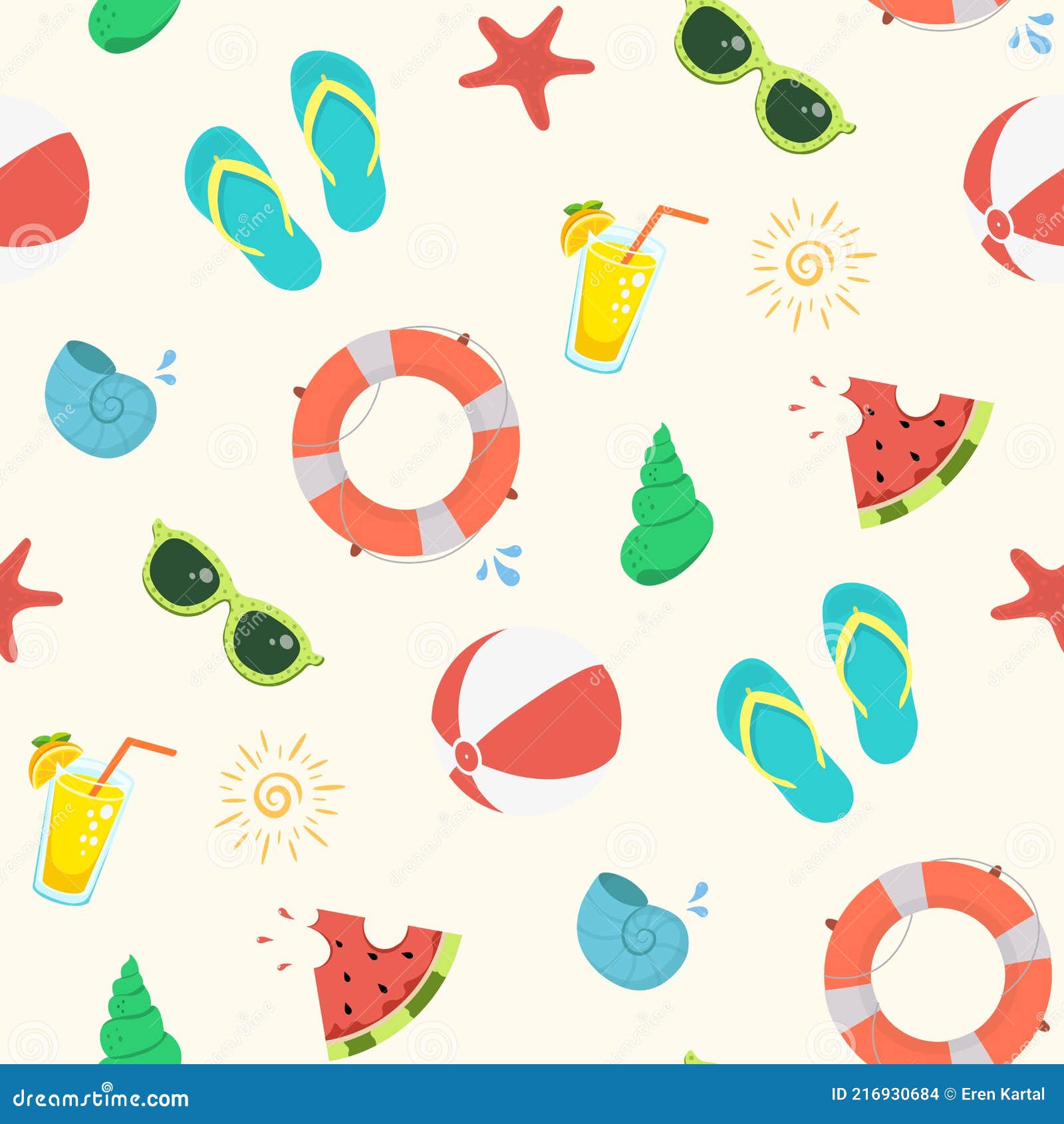 Colorful and Cute Seamless Summer Time Pattern. Vector Illustration ...