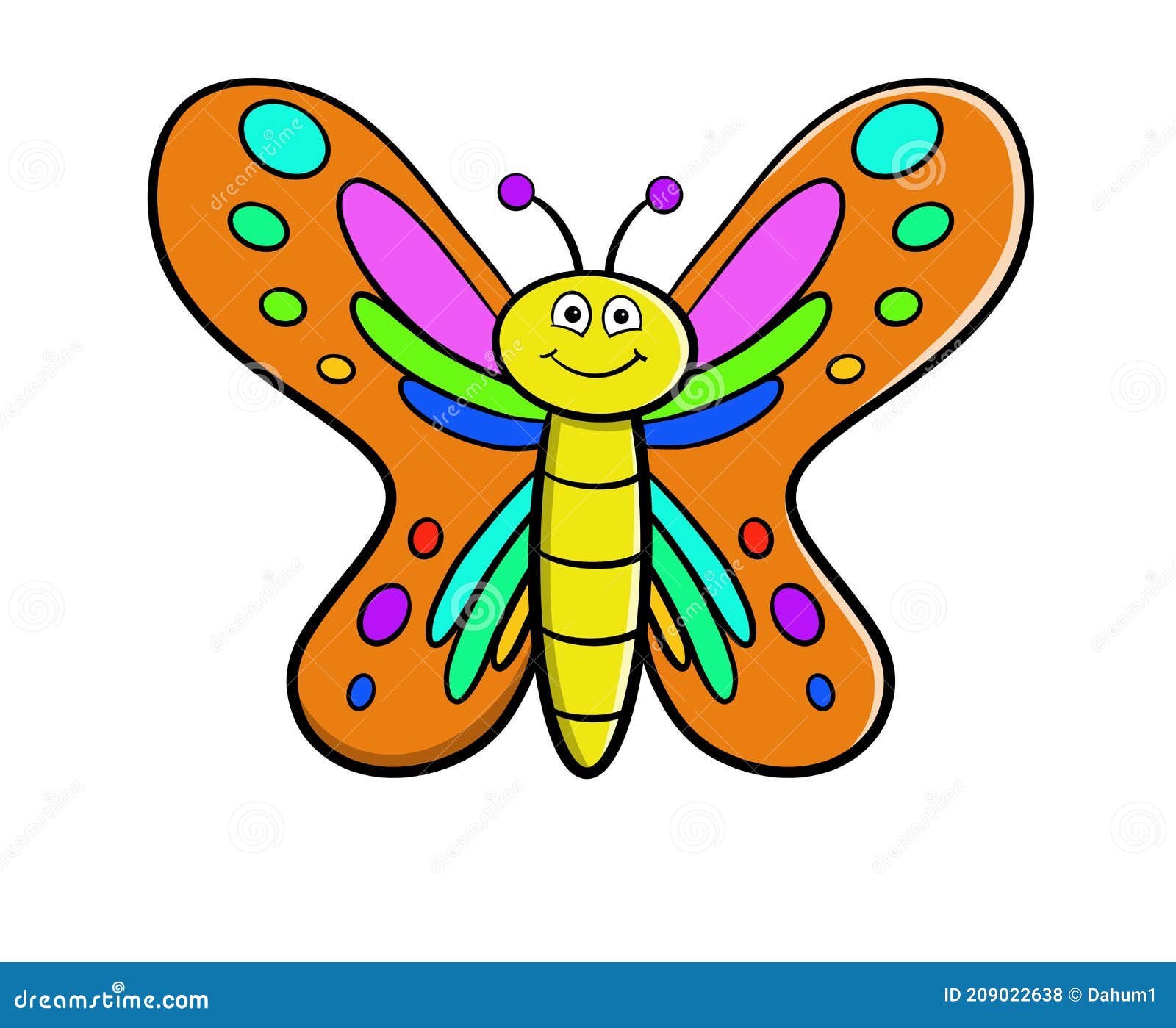 Colorful Cute Cartoon Butterfly Stock Illustration - Illustration of ...