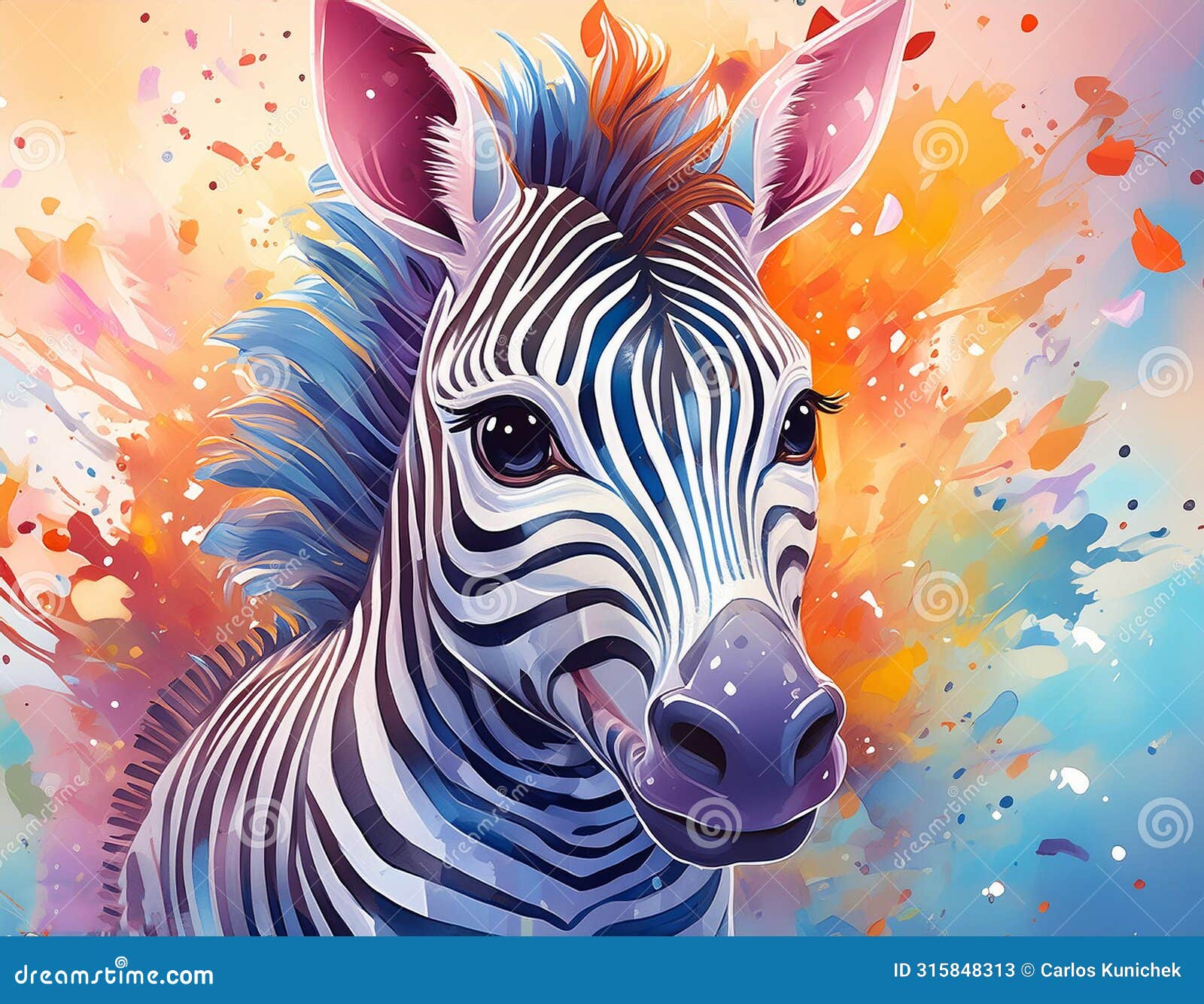 Colorful Cute Zebra Kawaii Style Paint Splash-generated by Ai Stock ...