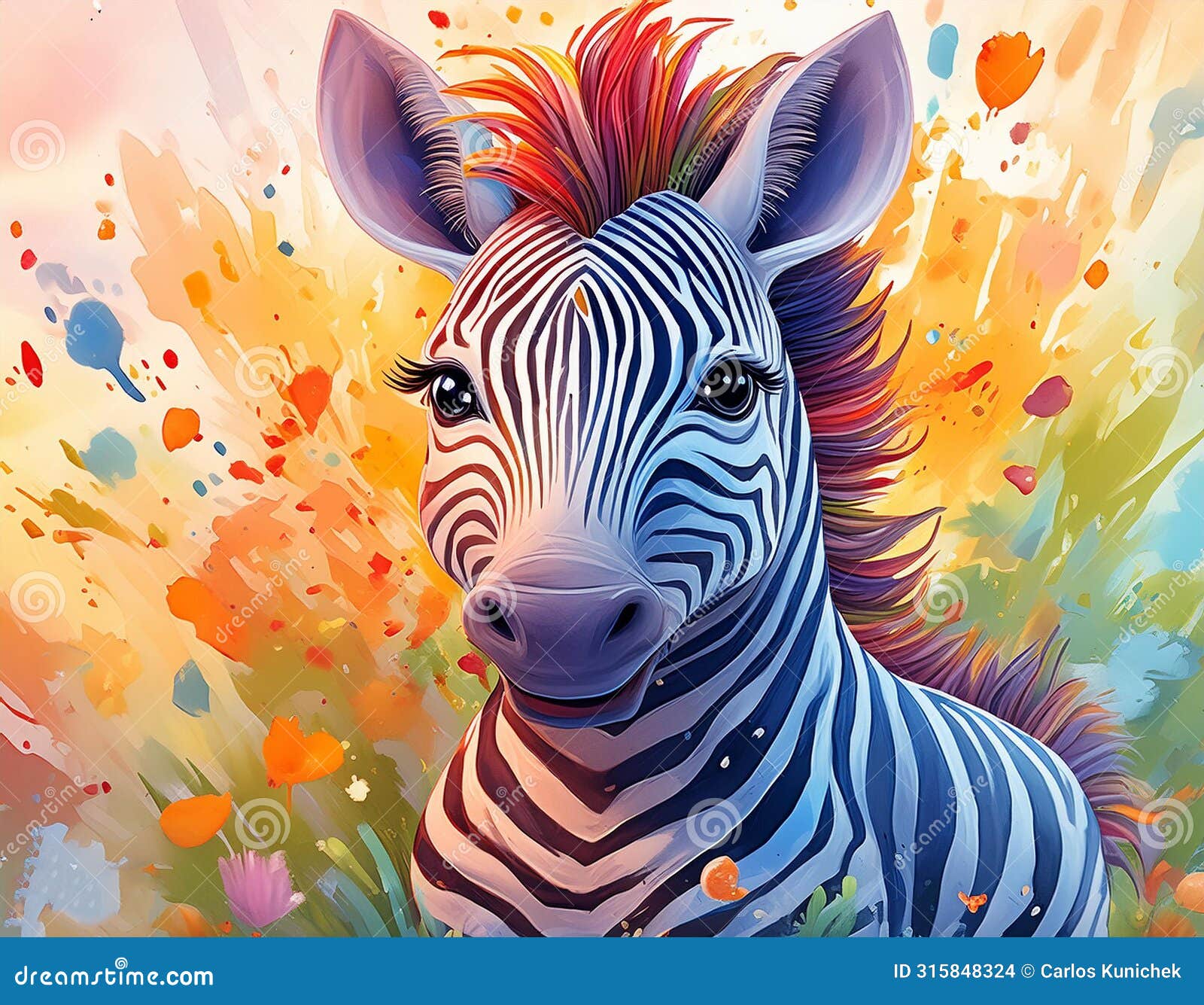 Colorful Cute Zebra Kawaii Style Paint Splash-generated by Ai Stock ...