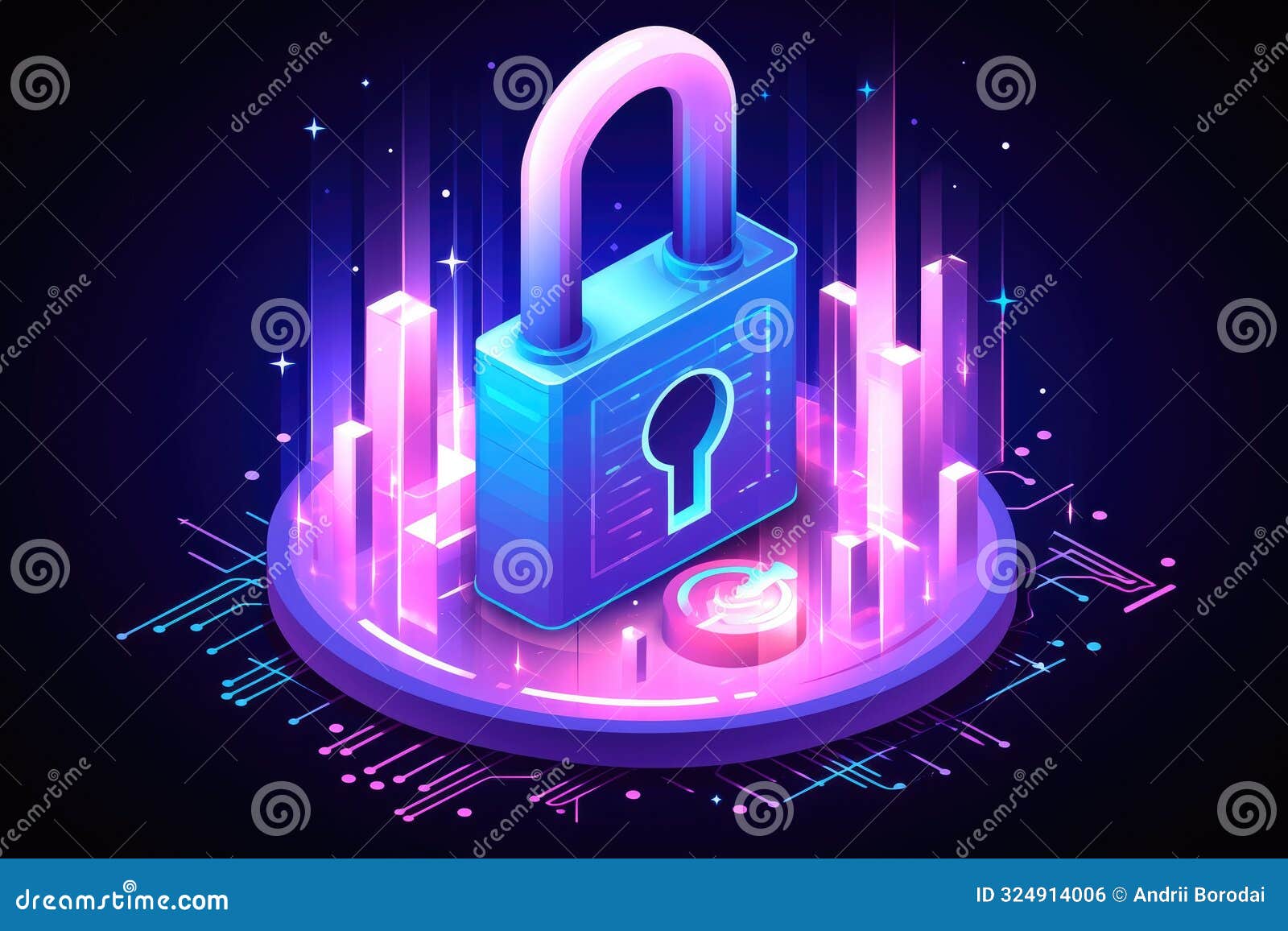 Colorful Cyber Lock with Digital Circuits. Stock Illustration ...