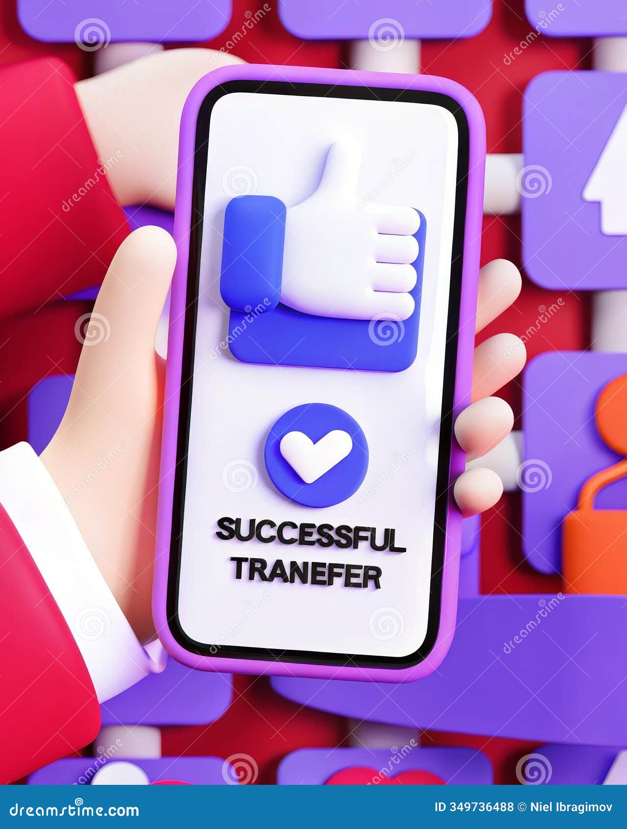 Colorful 3d Animation of Hand Holding Smartphone with Successful ...