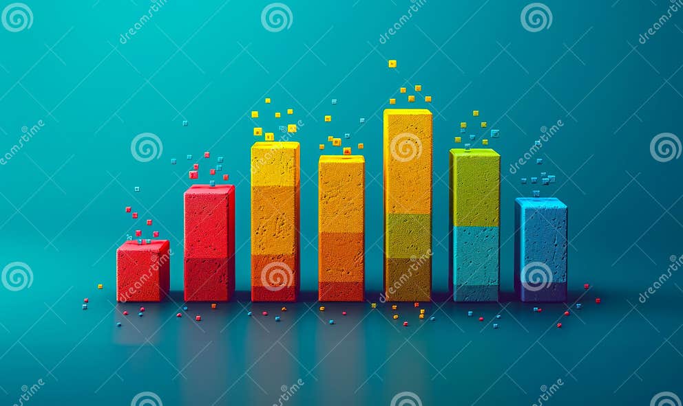 Colorful 3D Bar Graphs Erupting in Pixelated Fragments Symbolizing ...