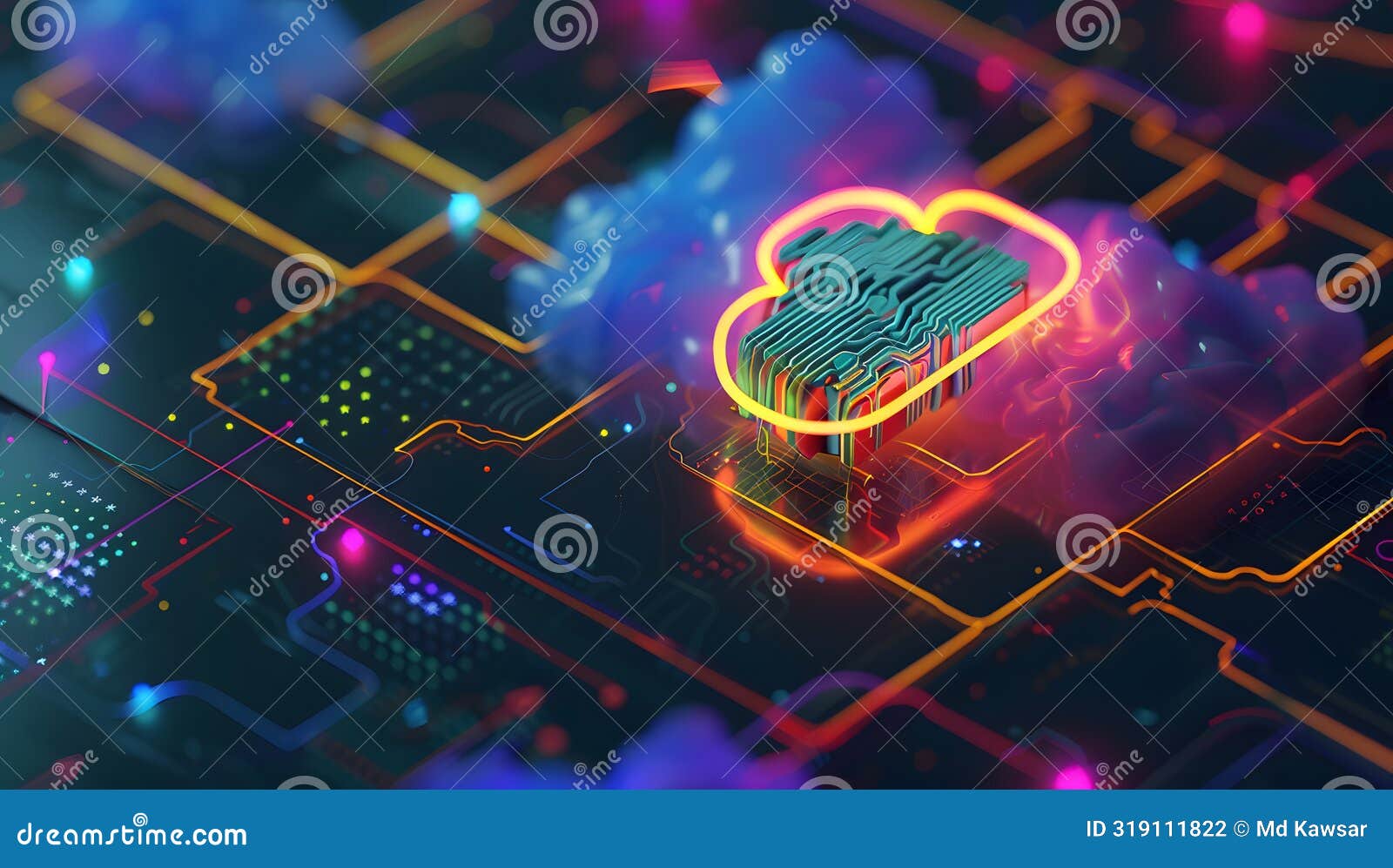 Colorful 3D Cloud Computing Icon with Data Flow - AI Generated Stock Illustration - Illustration ...