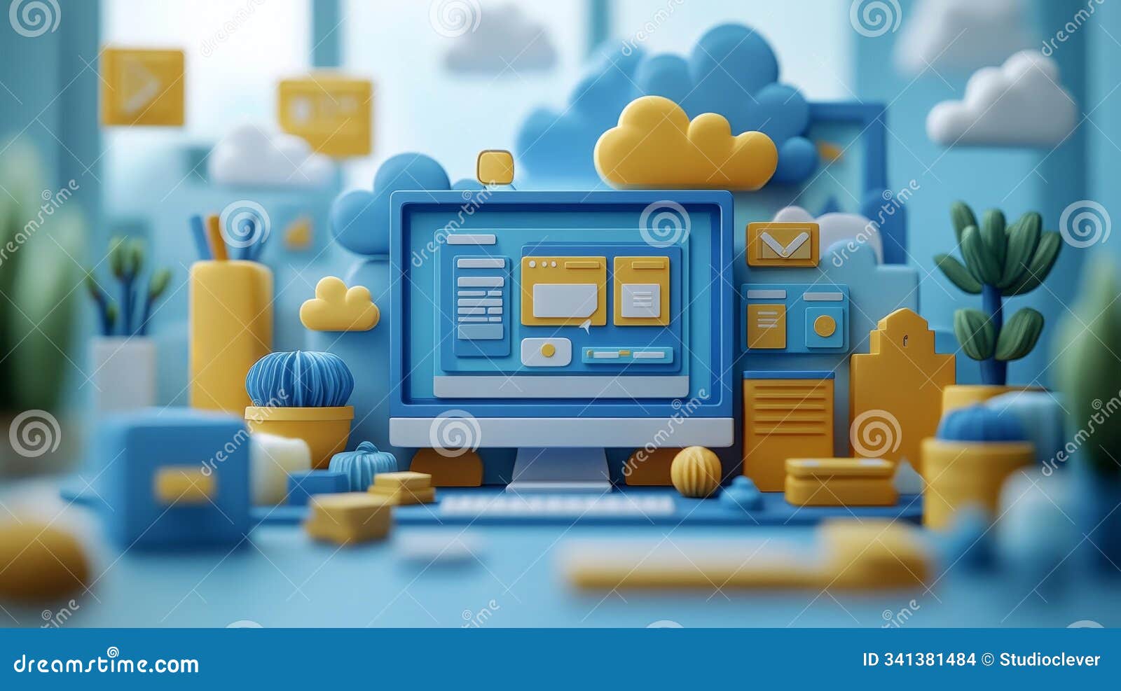 Colorful 3D Conceptual Illustration of a Cloud-based Desktop Interface ...