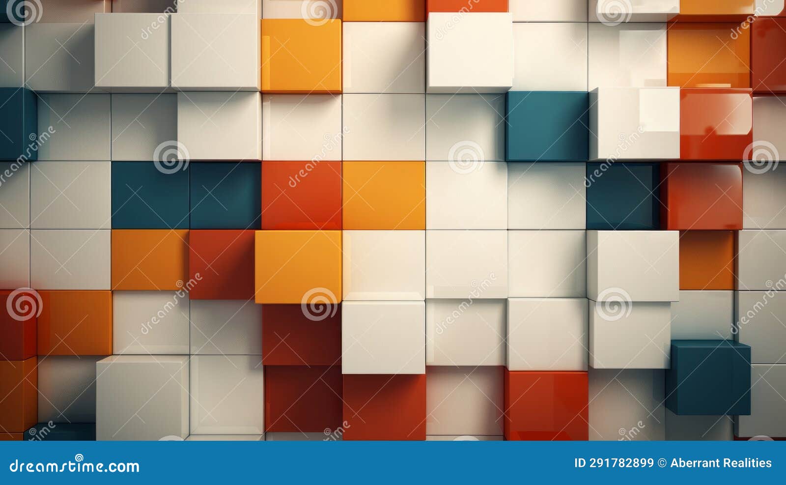 Colorful 3d Cube Wall with Orange Blue and White Squares Stock ...