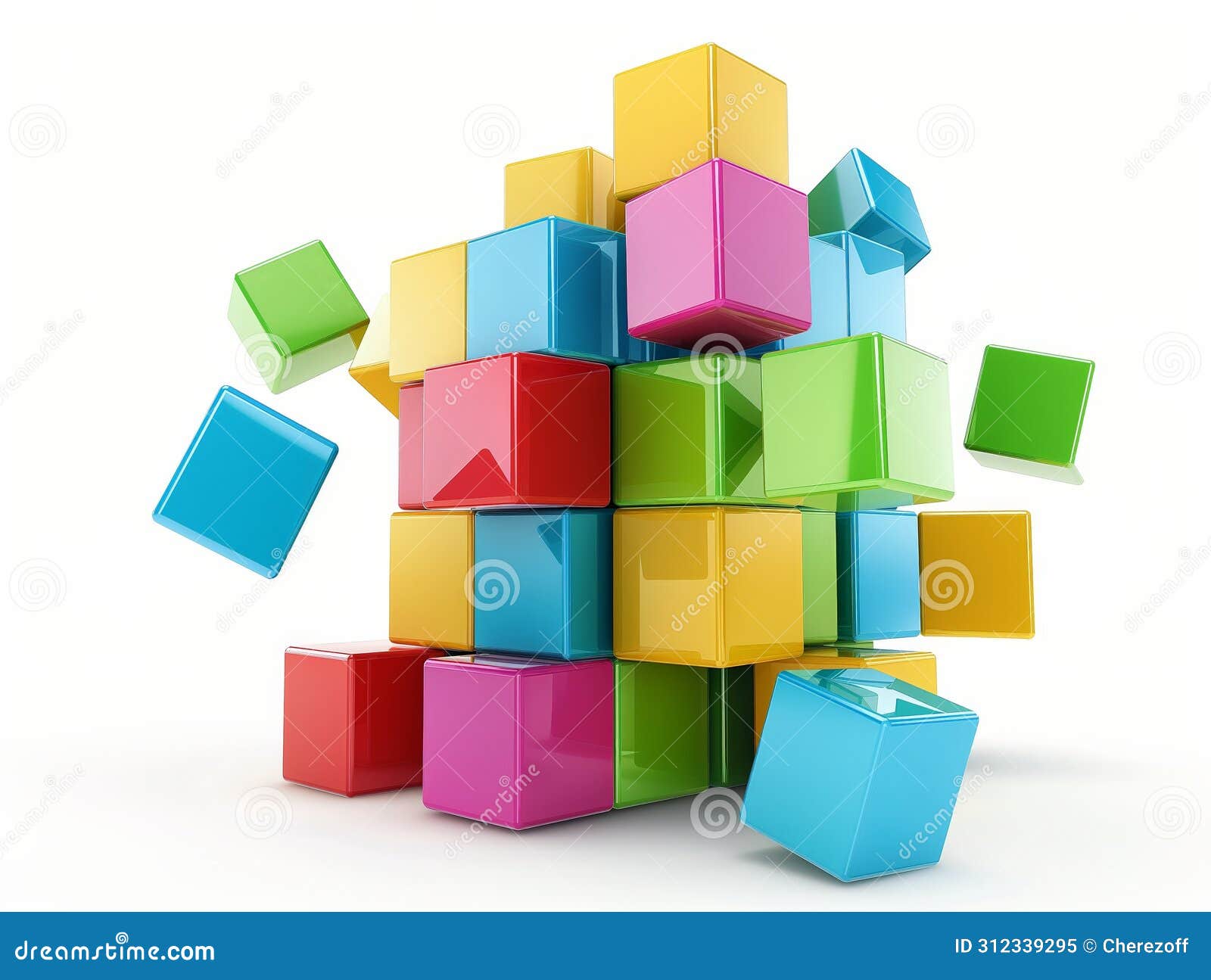 Colorful 3D Cubes Structure Stock Image - Image of design, pile: 312339295