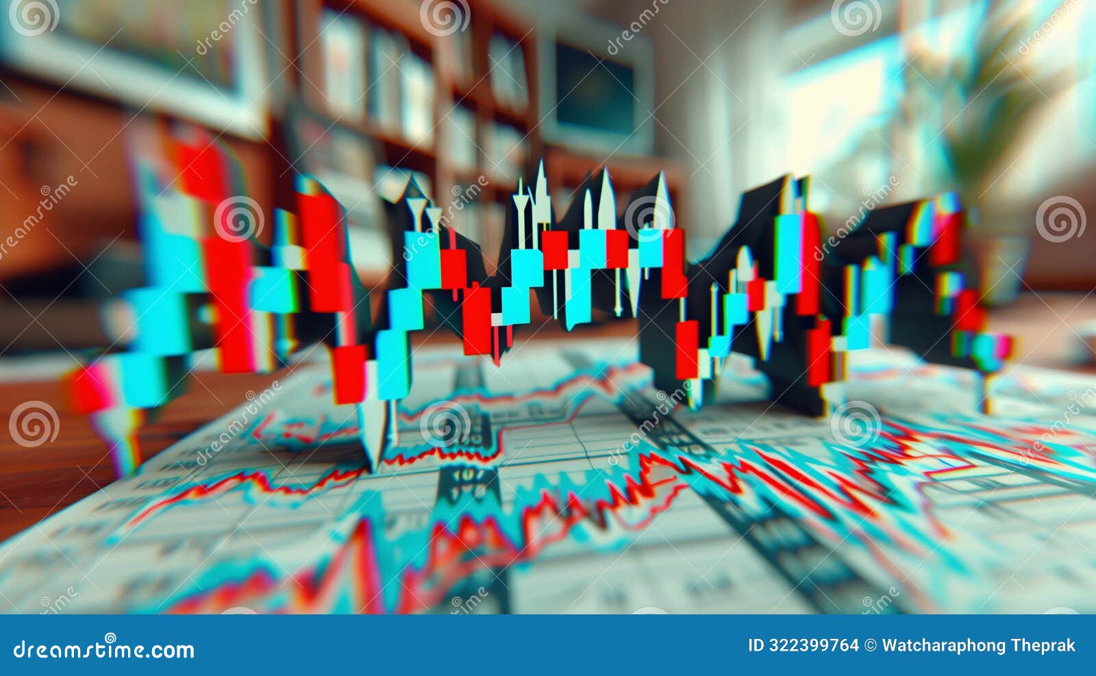 Colorful 3D Financial Charts on a Desk in an Office, Creating a Dynamic ...