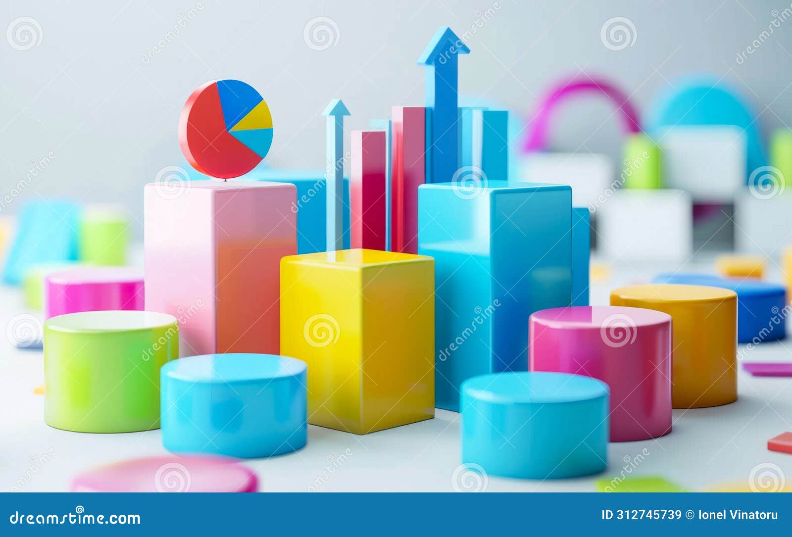 A Colorful 3D Graph Chart Surrounded by a Variety of Colorful Cubes ...