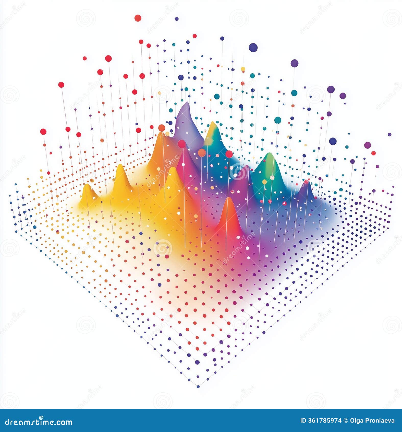 Colorful 3d Graph of Mountain-like Data Peaks with Connected Dots Stock ...