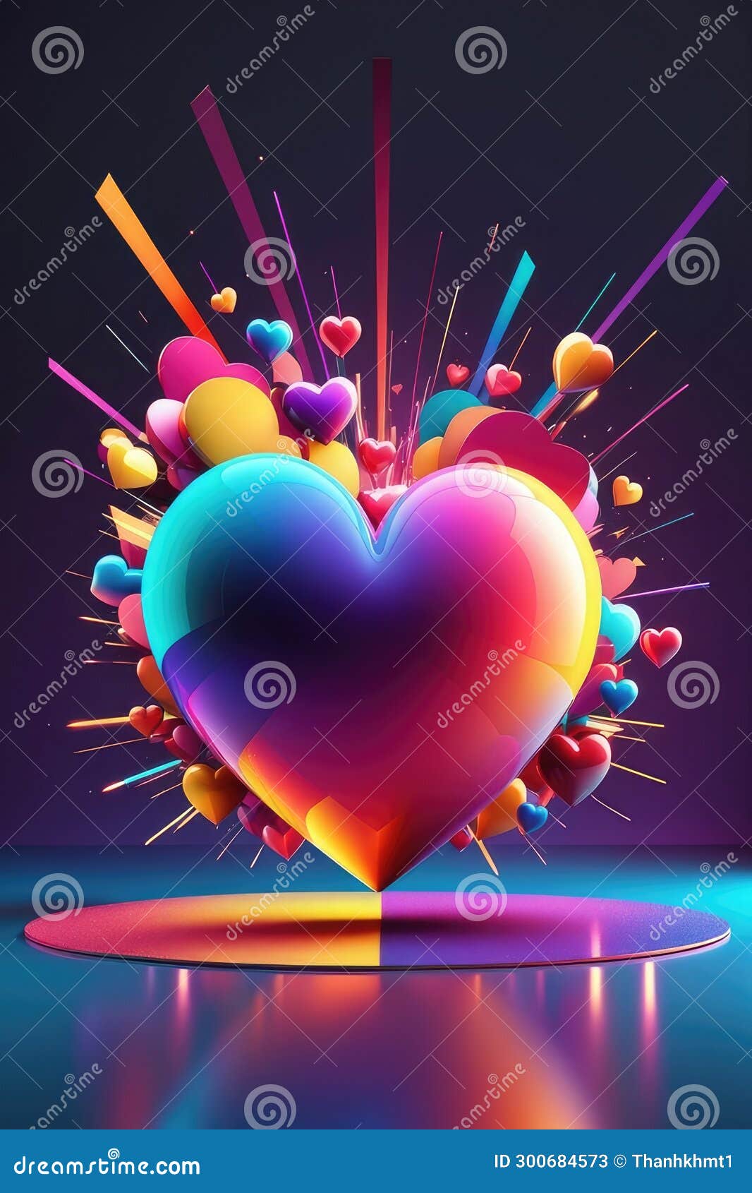 Colorful 3d Heart Shapes Creative Background, Vertical Composition ...
