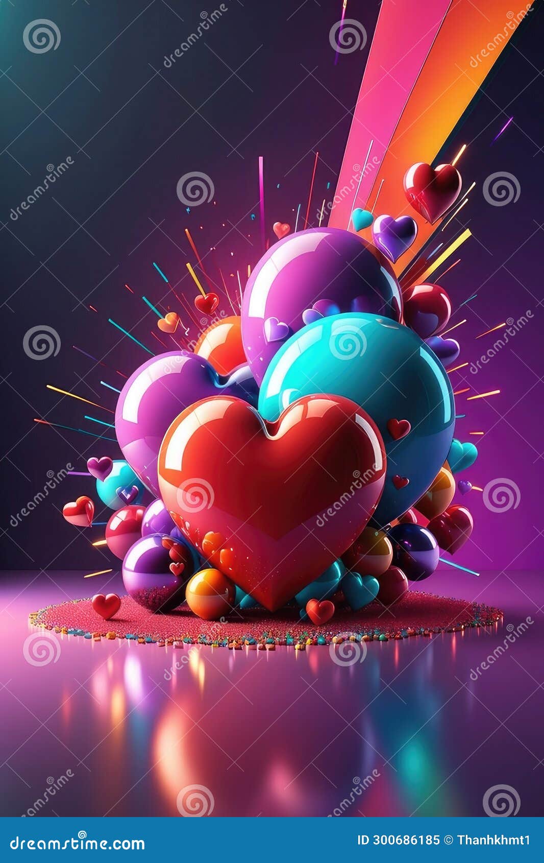 Colorful 3d Heart Shapes Creative Background, Vertical Composition ...