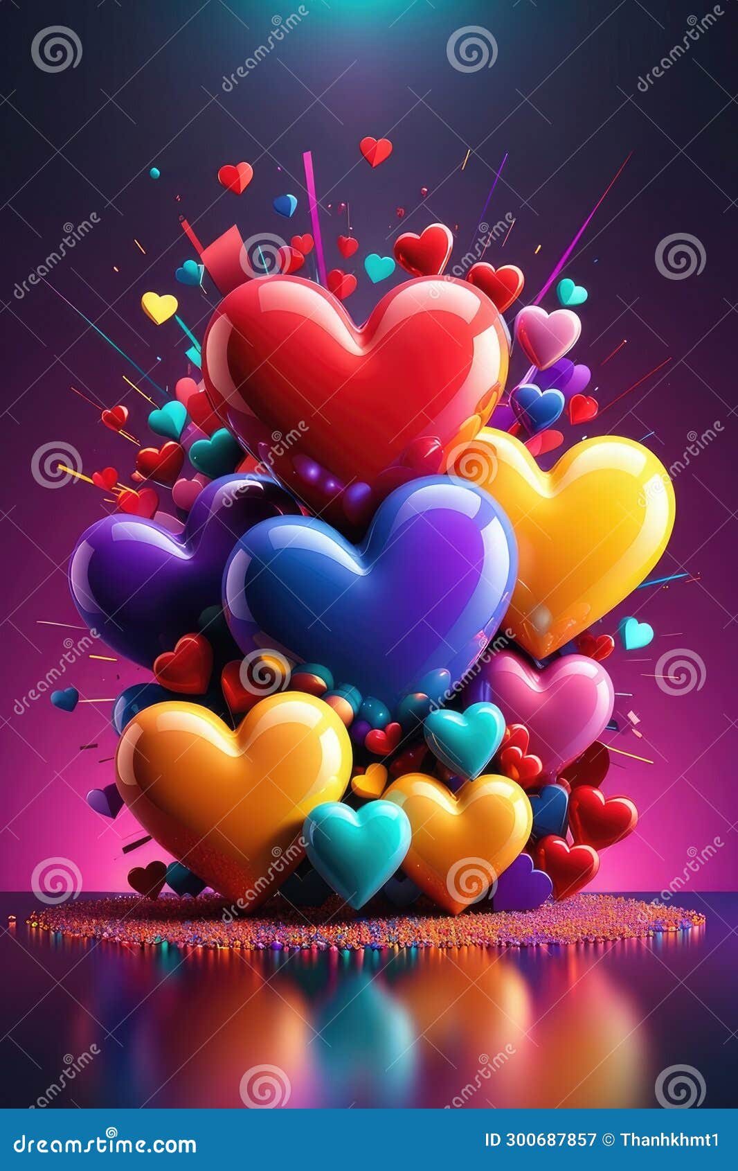 Colorful 3d Heart Shapes Creative Background, Vertical Composition ...