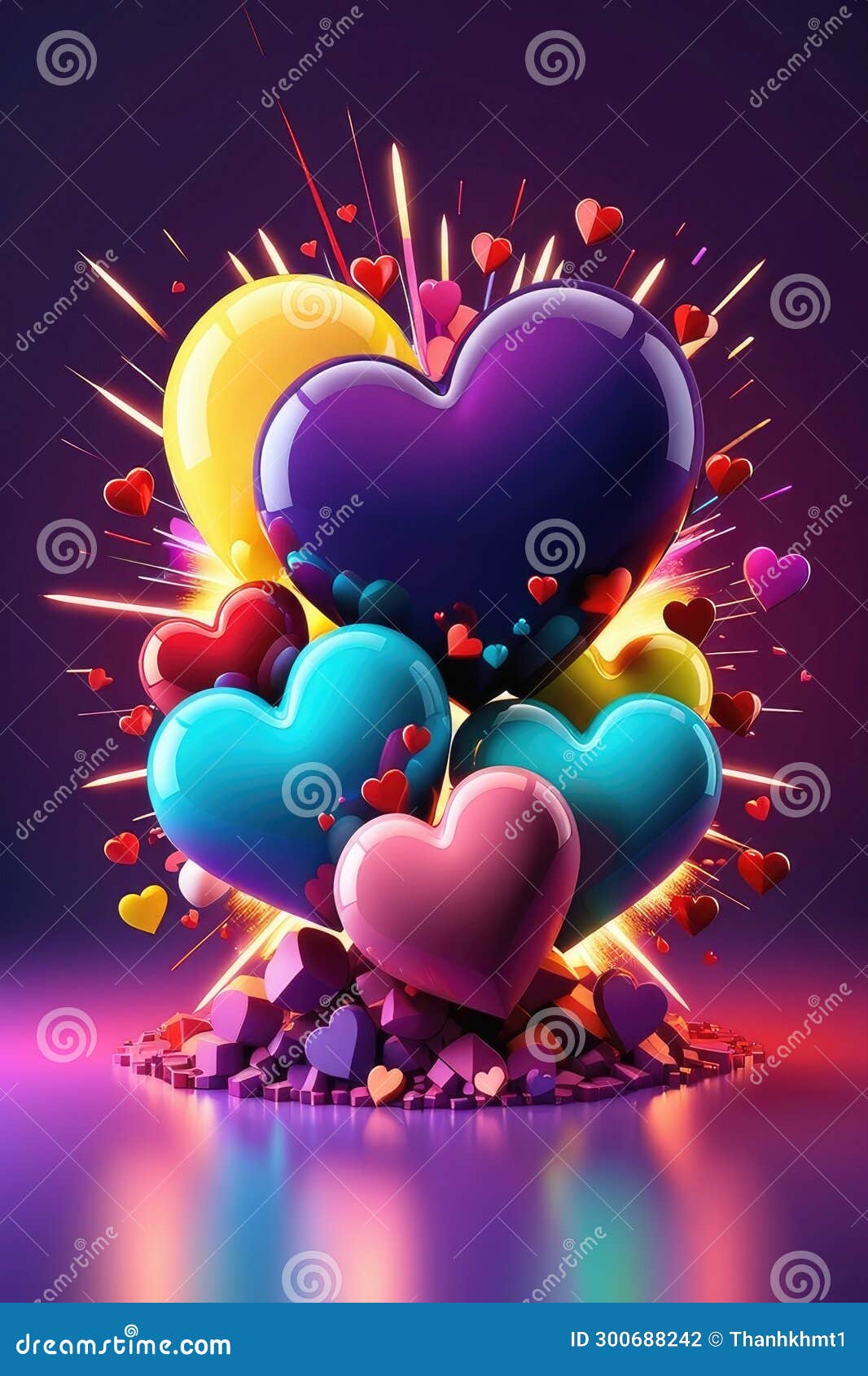 Colorful 3d Heart Shapes Creative Background, Vertical Composition ...