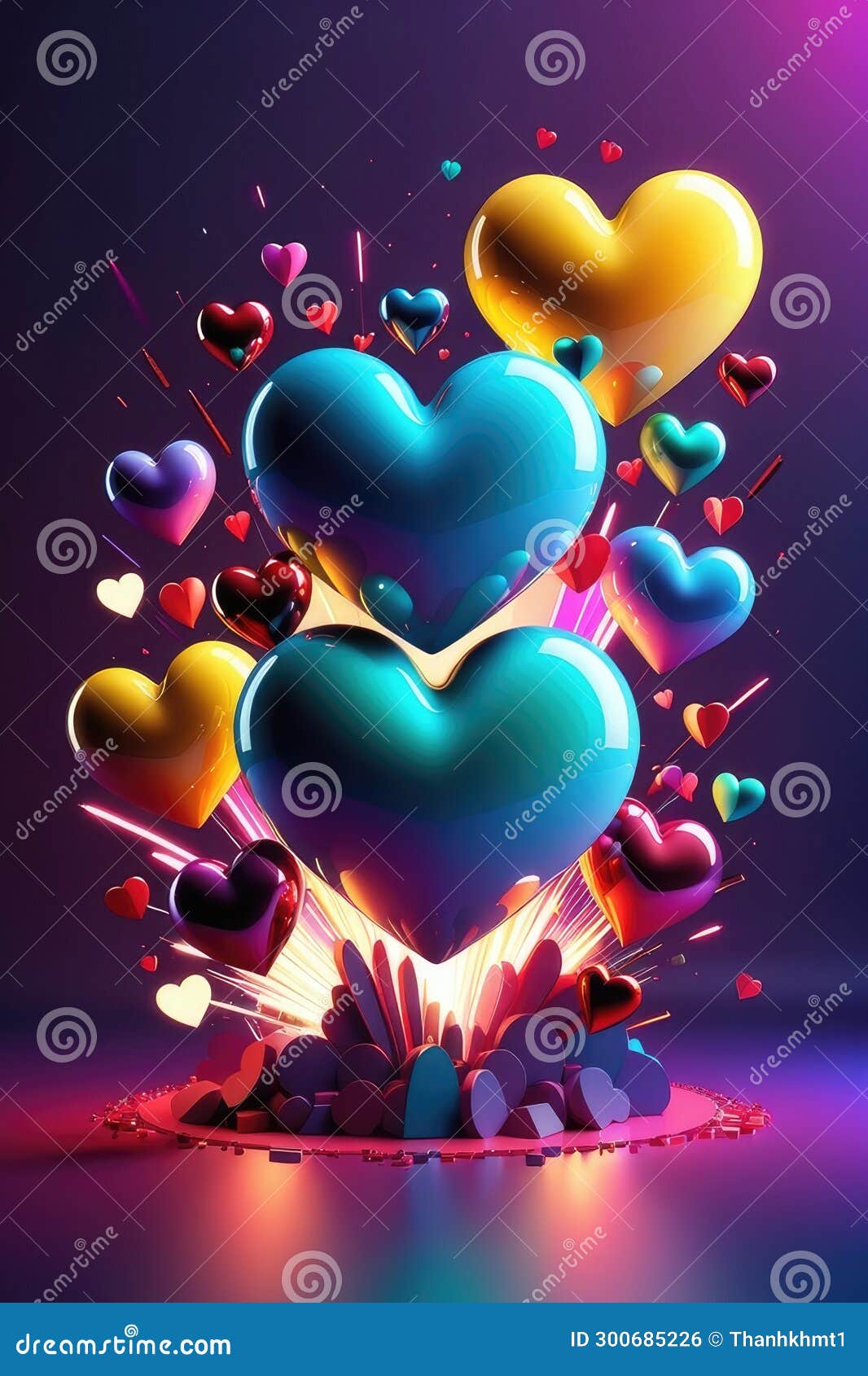 Colorful 3d Heart Shapes Creative Background, Vertical Composition ...