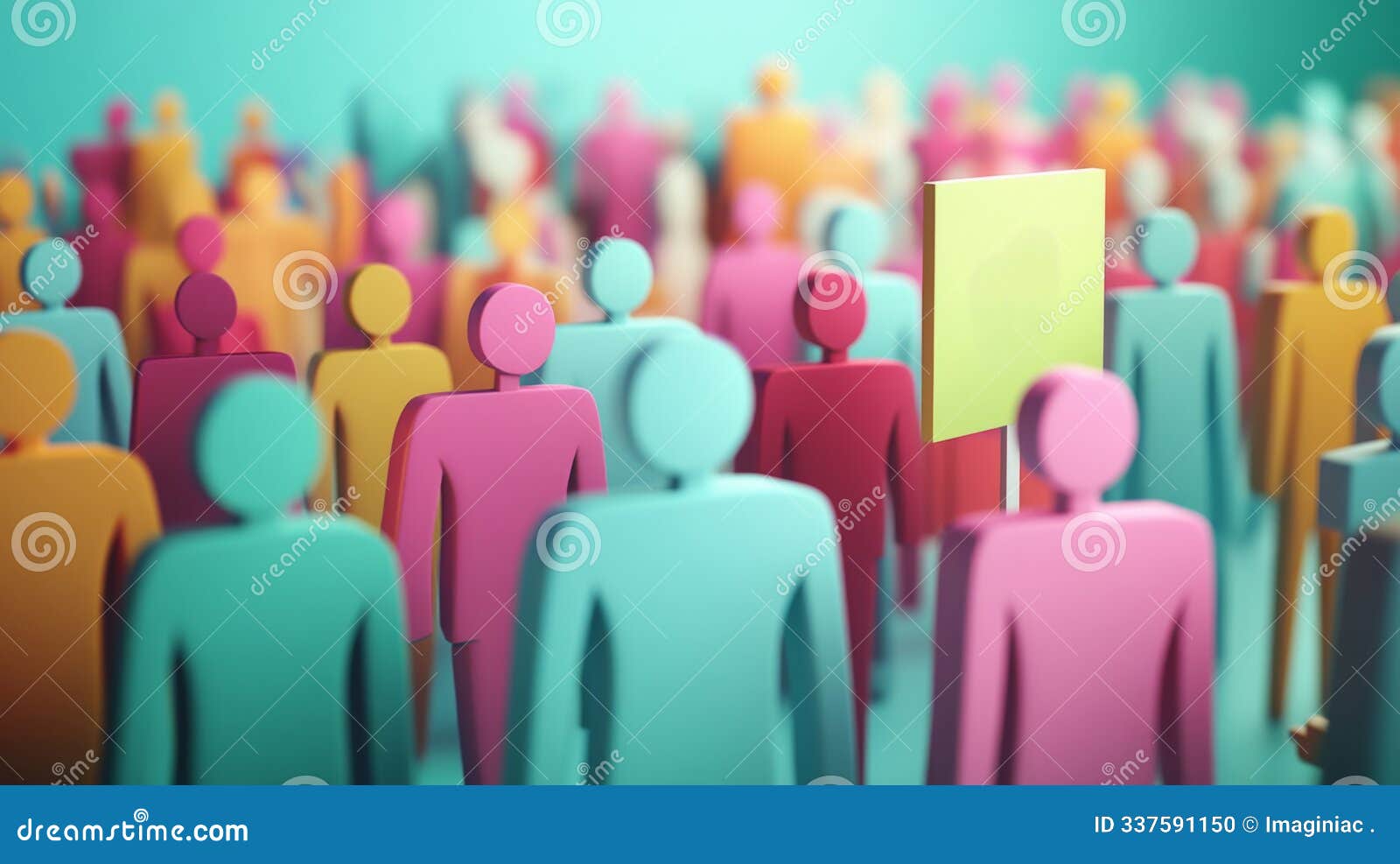 Colorful 3D Human Figures with Blank Sign in a Crowd Stock Illustration ...