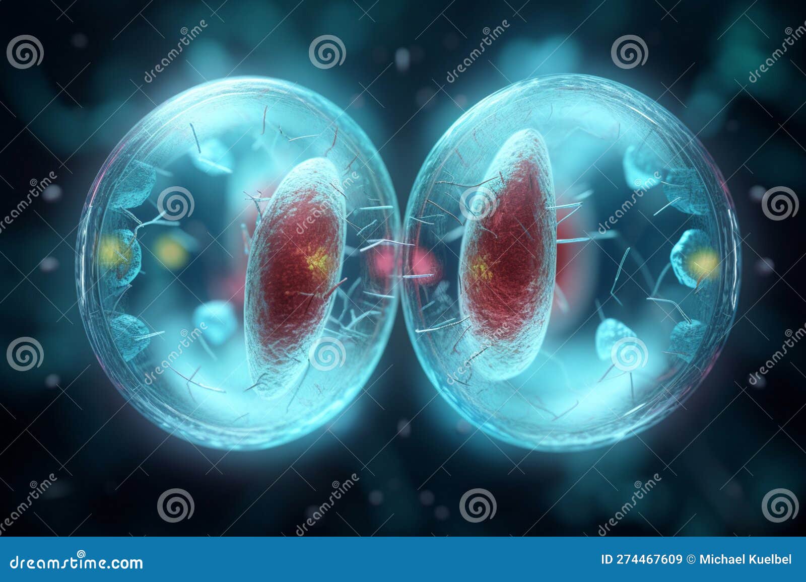Colorful 3D Illustration of Microscopic Cell Division Stock ...