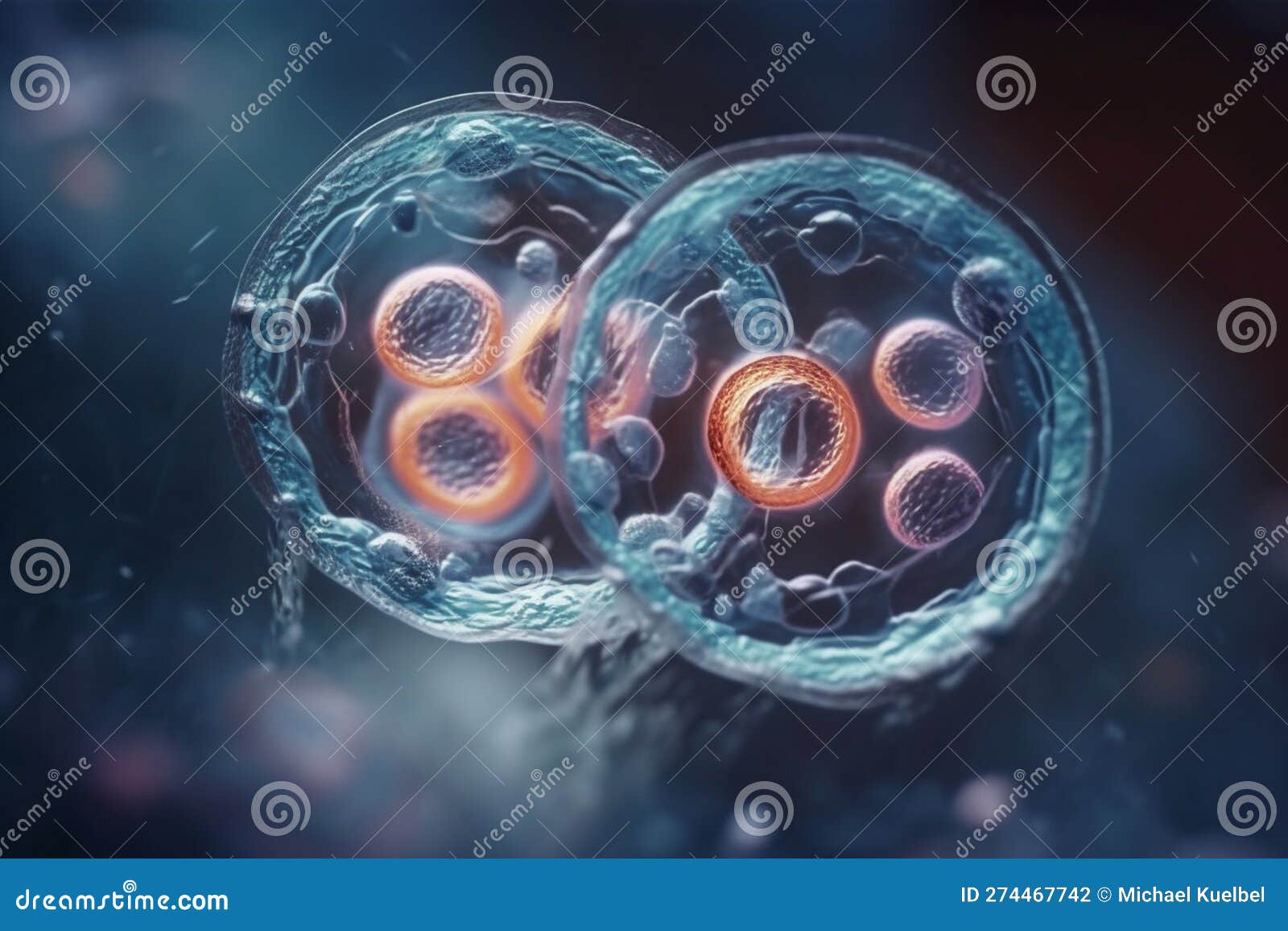 Colorful 3D Illustration of Microscopic Cell Division Stock ...
