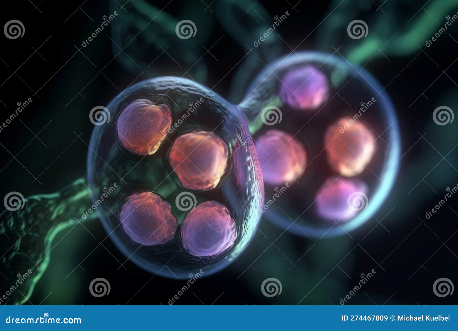 Colorful 3D Illustration of Microscopic Cell Division Stock ...