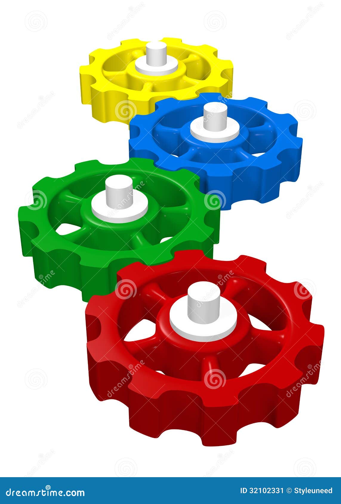 Colorful 3D Interlocking Gears Stock Illustration - Illustration of ...