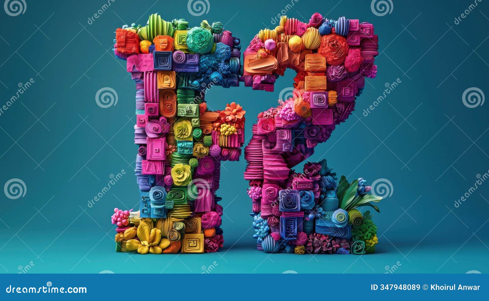Colorful 3D Letter R Made from Small Objects Stock Illustration ...