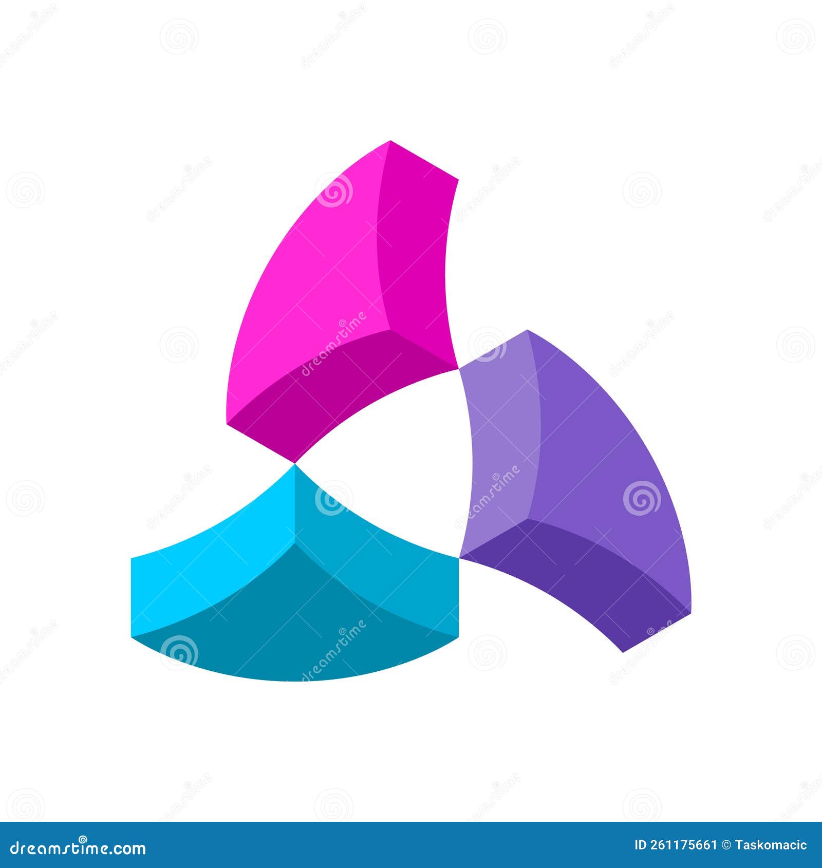 Colorful 3D Logo Design Template. Quarters of a Circle Make Triangular ...