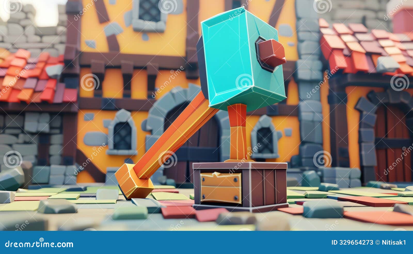 73 Colorful 3D Model of a Hammer Icon in an Illustrated Setting Stock ...