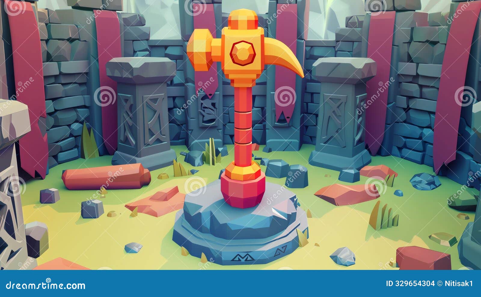 73 Colorful 3D Model of a Hammer Icon in an Illustrated Setting Stock ...