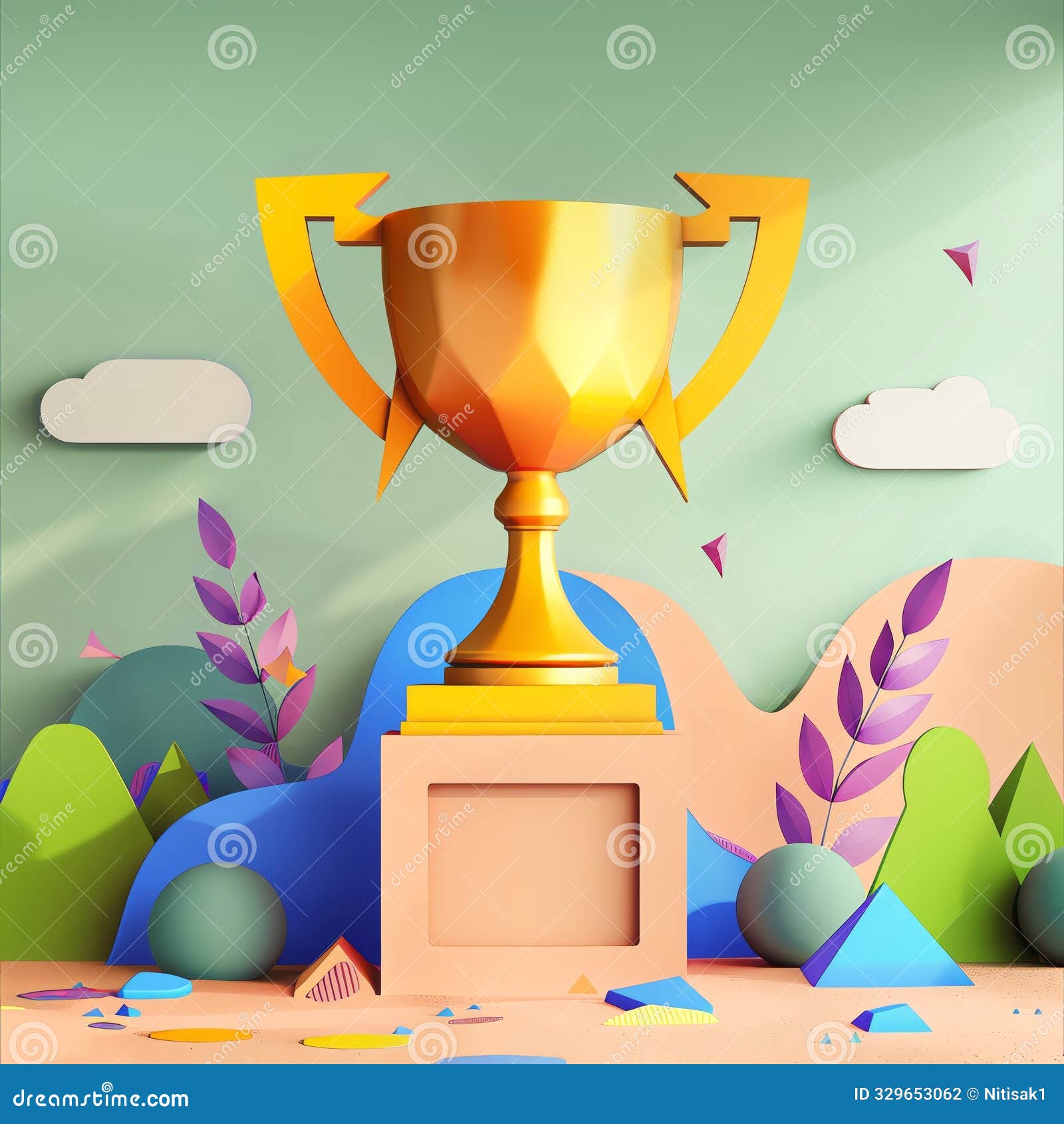A 3D Model Trophy Flanked By Digital Accolades With A Team Receiving ...