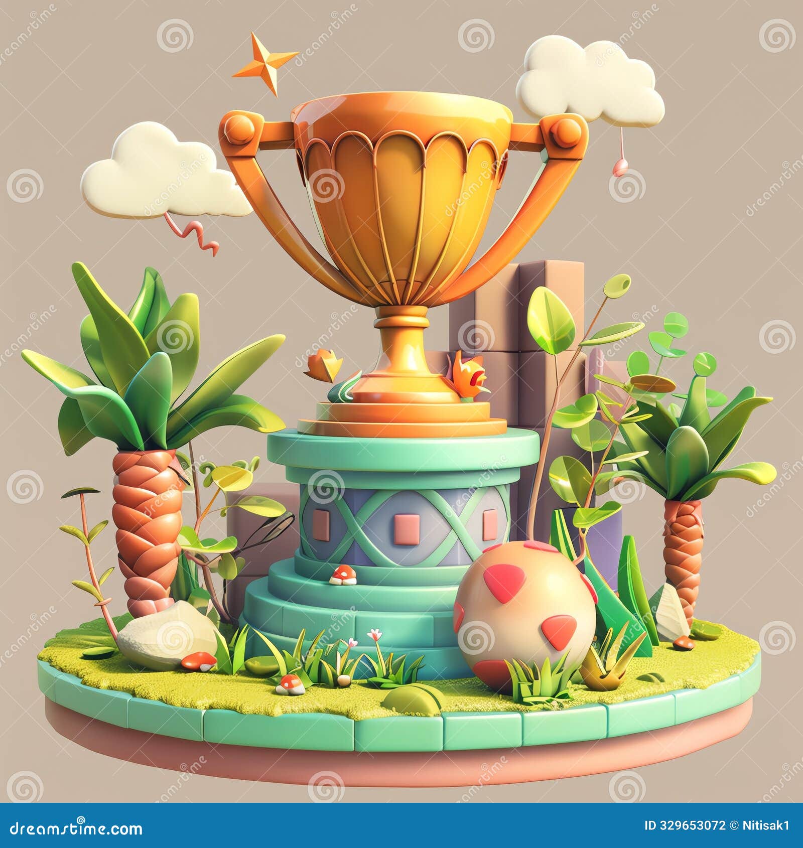 A 3D Model Trophy Flanked By Digital Accolades With A Team Receiving ...