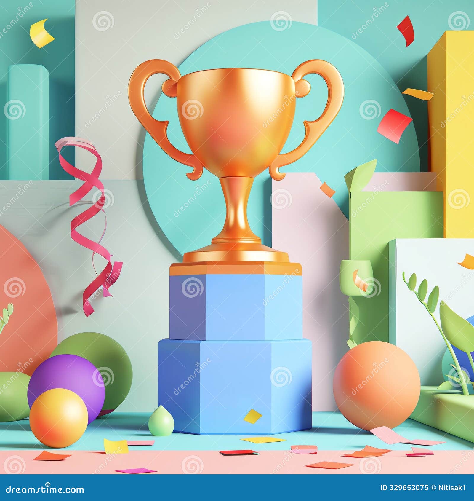 43 Colorful 3D Model of a Trophy Icon in an Illustrated Setting Stock ...