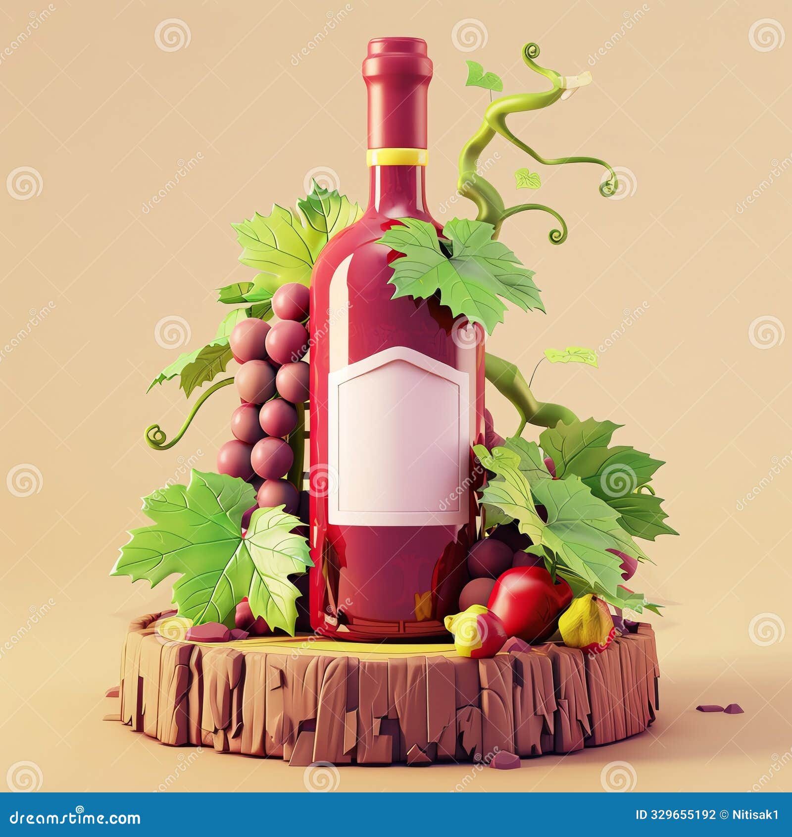 97 Colorful 3D Model of a Wine Bottle Icon in an Illustrated Setting ...