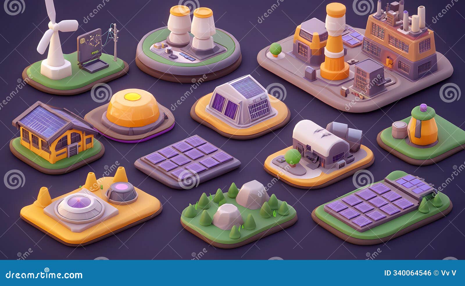 Colorful 3D Models of Renewable Energy Sources Stock Illustration ...