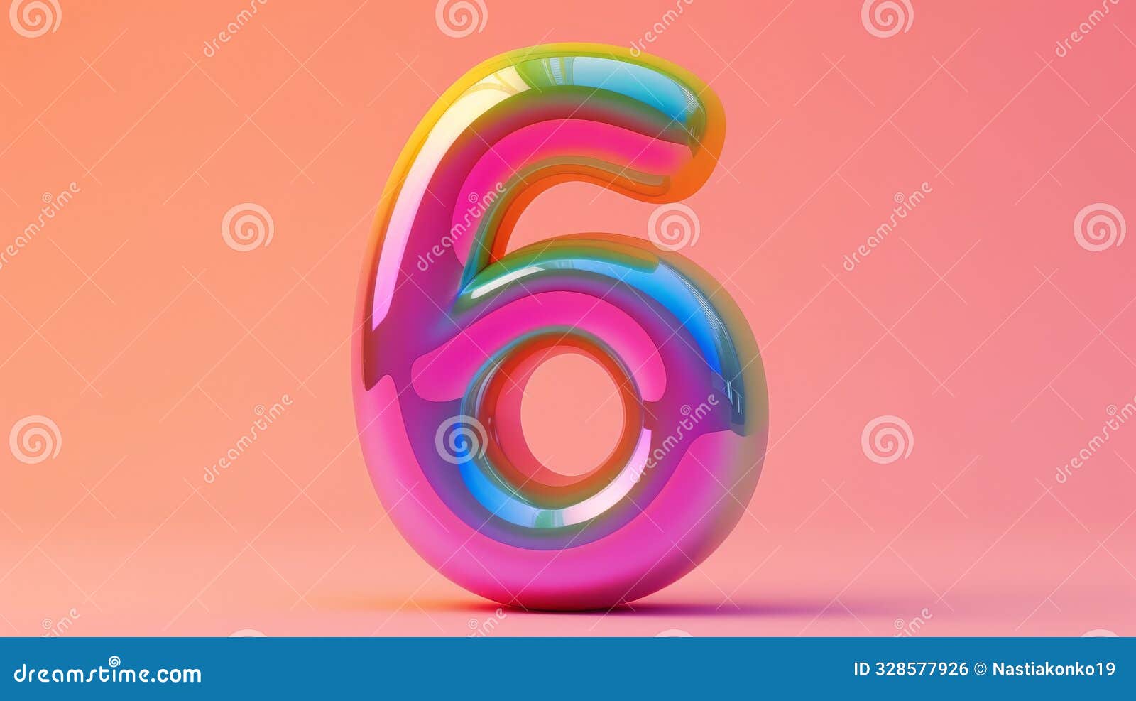 Colorful 3D Number 6 Six on Gradient Background. Vibrant and Glossy ...