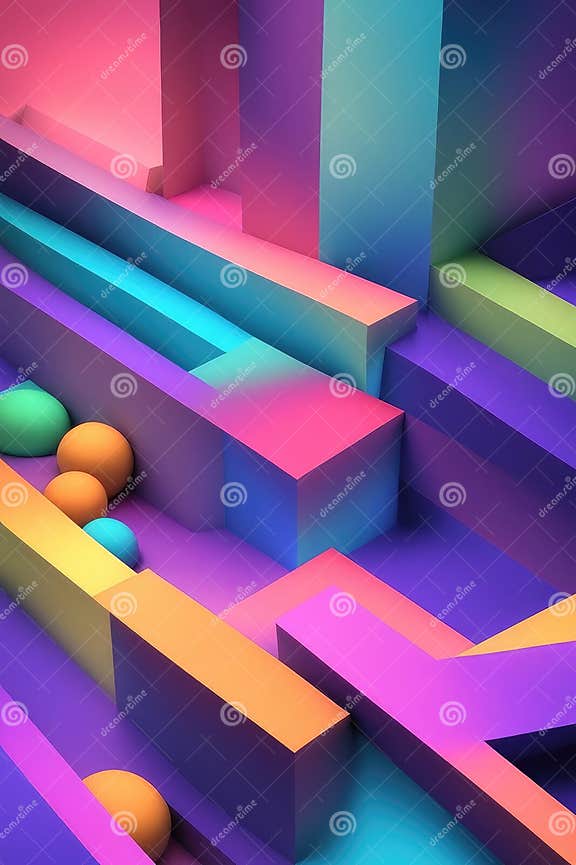 Colorful 3d Objects Abstract, Vertical Composition Stock Illustration ...