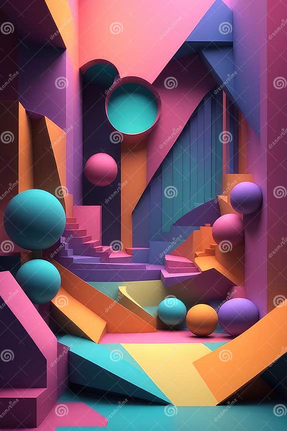 Colorful 3d Objects Abstract, Vertical Composition Stock Illustration ...